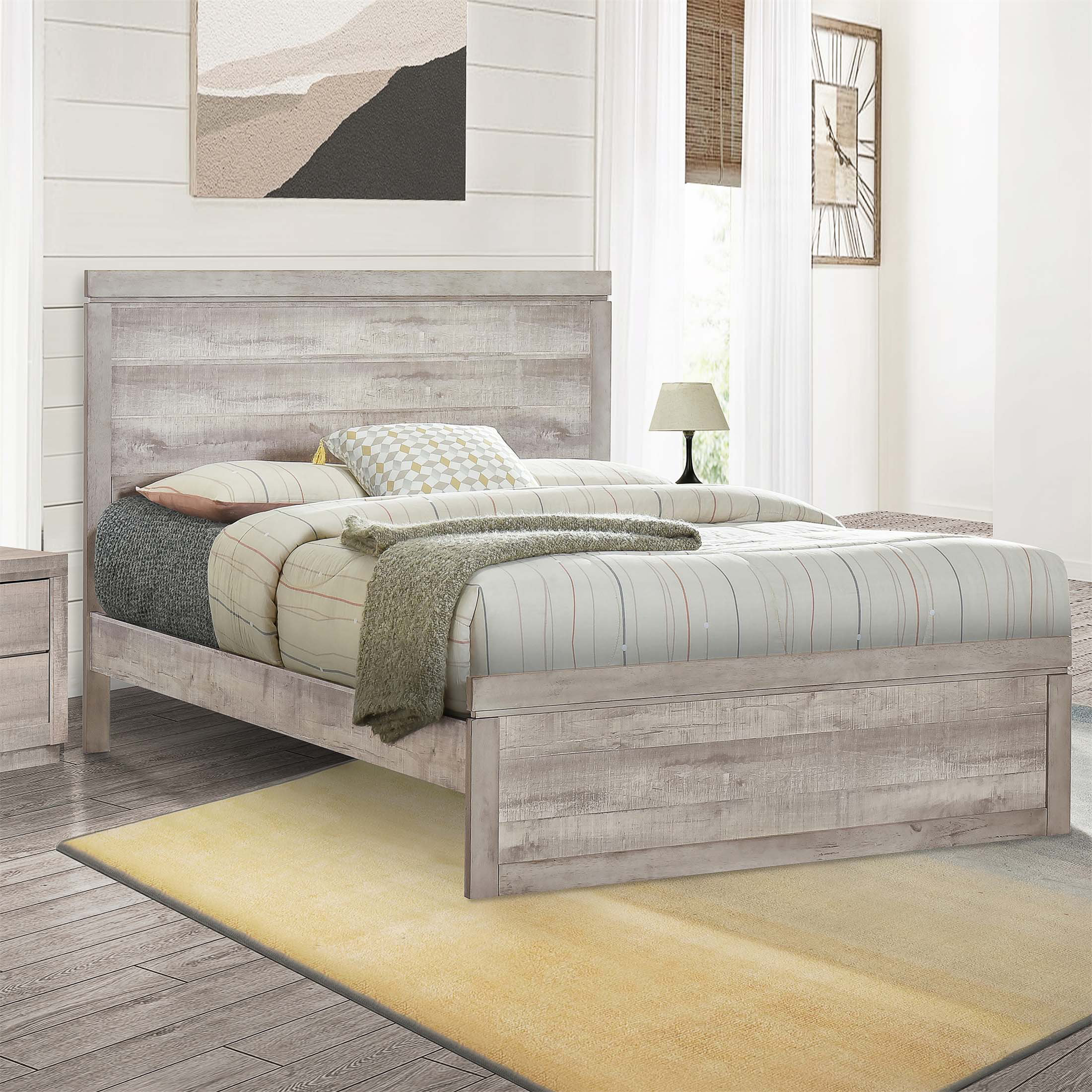 HBI home Vintage Farmhouse Style Full Size Platform Bed with 10 Wooden ...