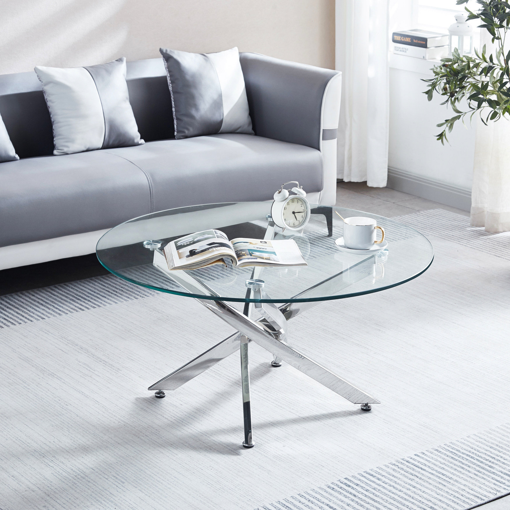 Ivy Bronx Modern Round Coffee Table With Tempered Glass, 35.4" Glass ...