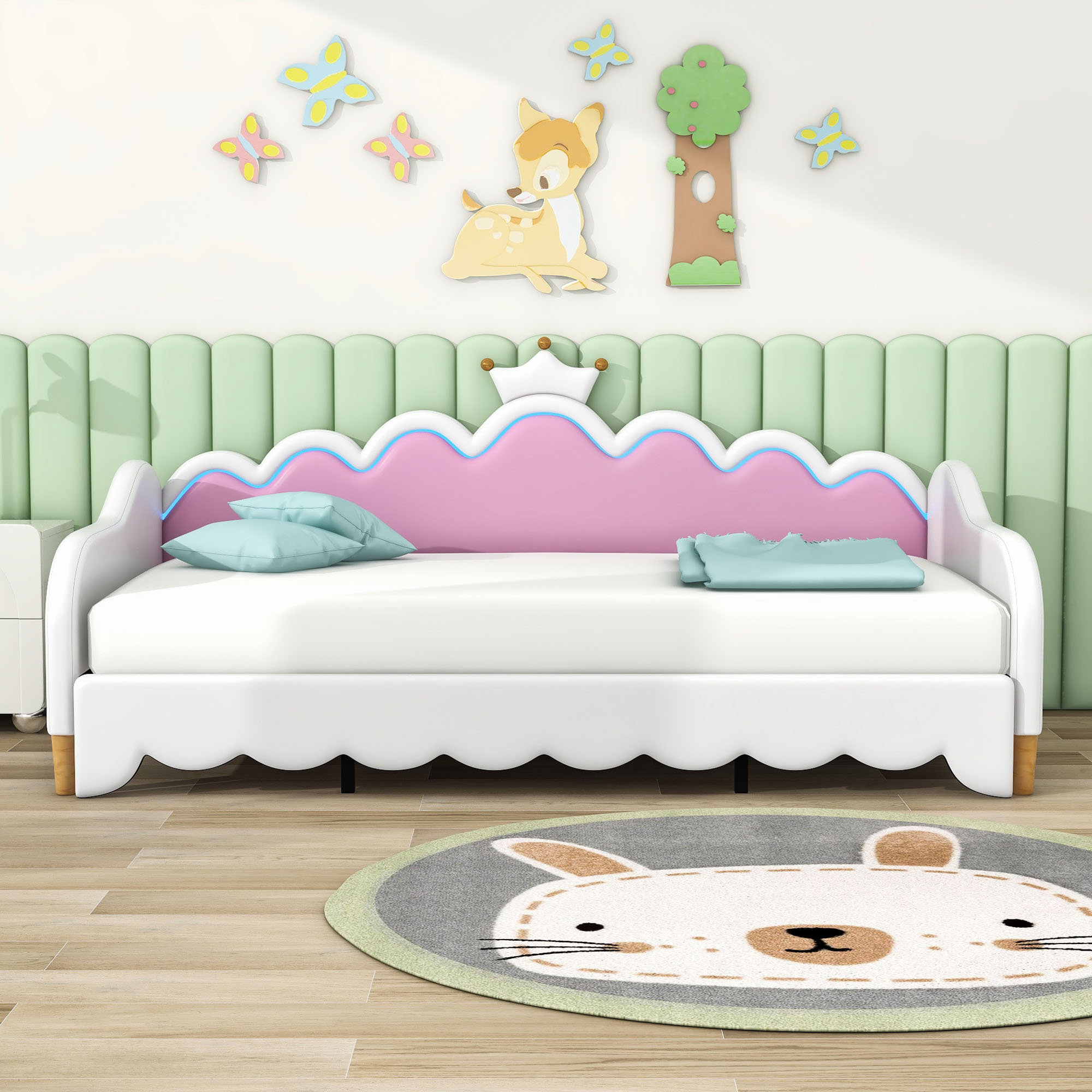 Gemma Violet Twin Upholstered Princess Daybed with LED Lights and Crown ...