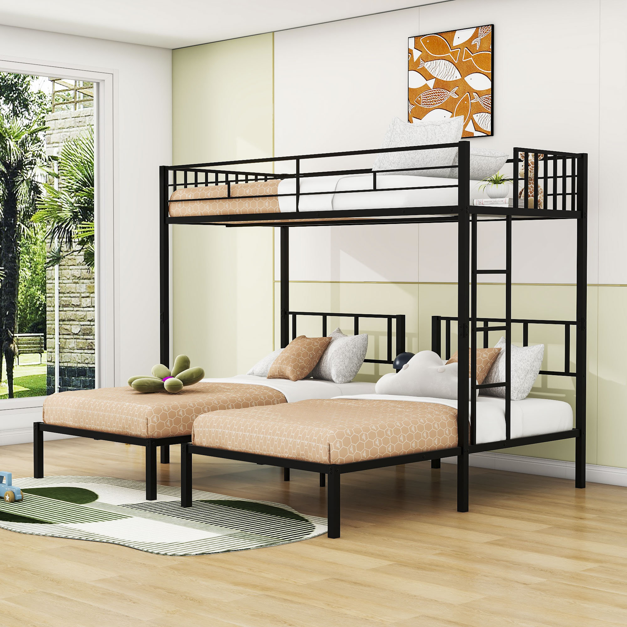 Harriet Bee Twin Over Twin & Twin Metal Triple / Quad Bunk Bed ...