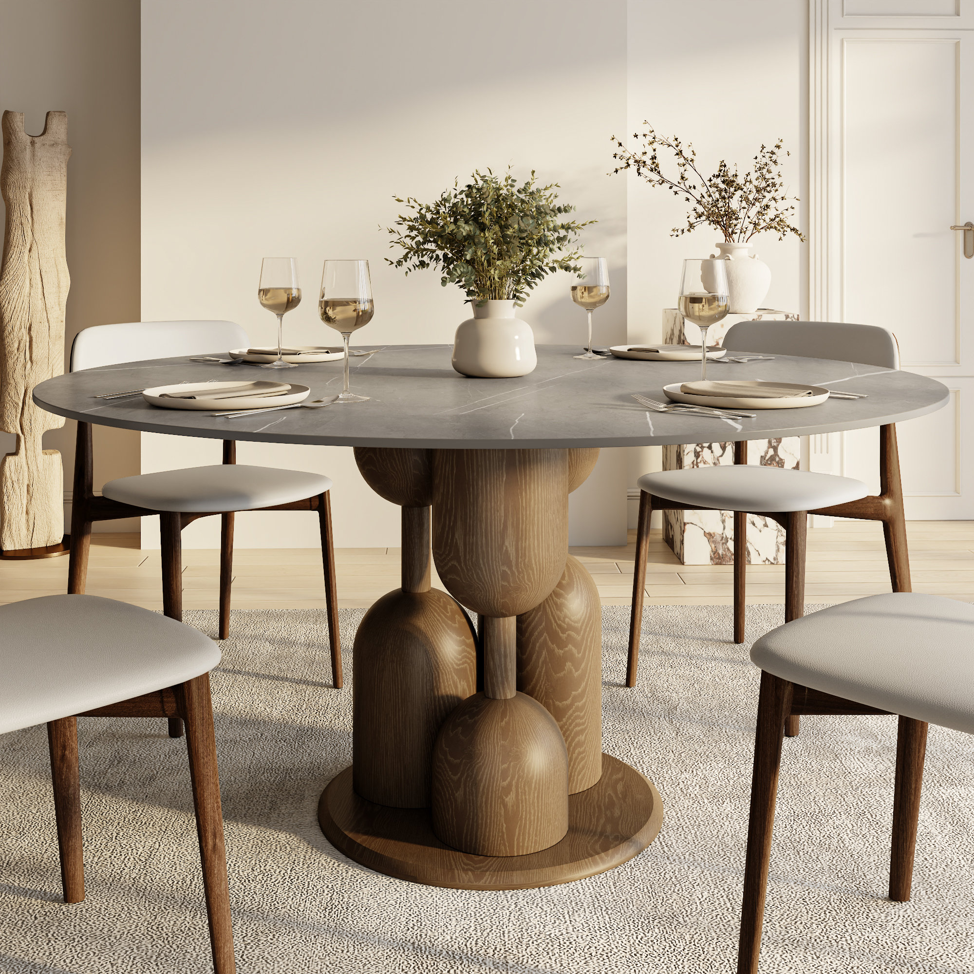 Wrought Studio Modern Haze Grey Round Sintered Stone Dining Table Solid ...