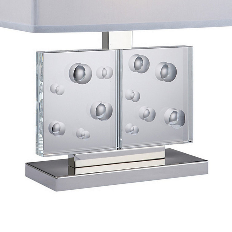 Orren Ellis 22 Inch Table Lamp, Crystal Stand, Rectangular Shade, Metal ...