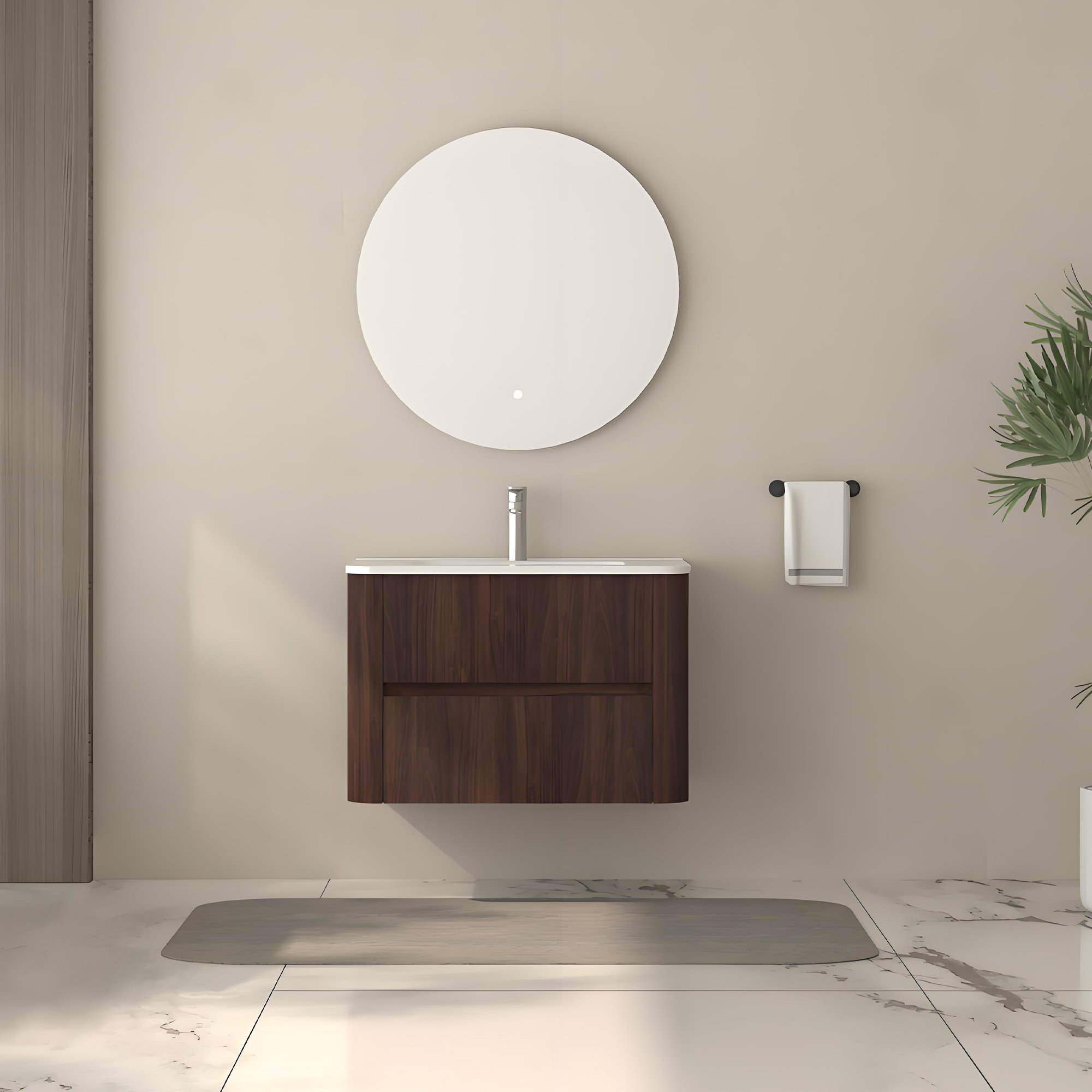 Wrought Studio™ Modern Floating Walnut Bathroom Cabinet With White ...