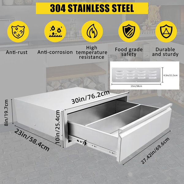babevy Outdoor Kitchen Drawers - Stainless Steel Flush Mount Triple ...