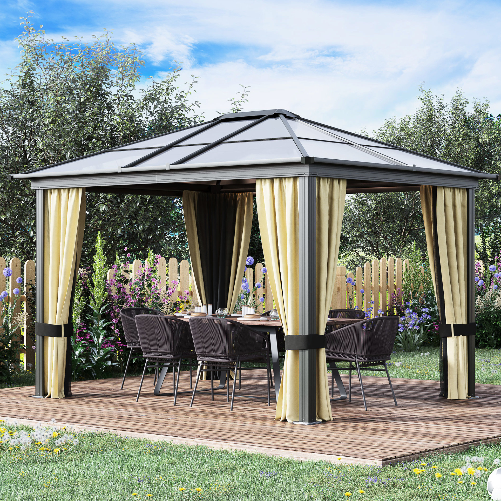 Latitude Run® 10' X 12' Gazebo Canopy With Polycarbonate Roof, Aluminum ...