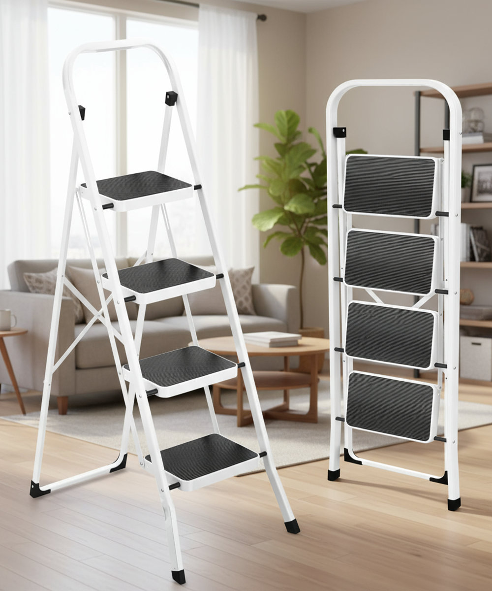 WFX Utility™ White Folding Adult Ladder Stool With Non-Slip Footrest ...
