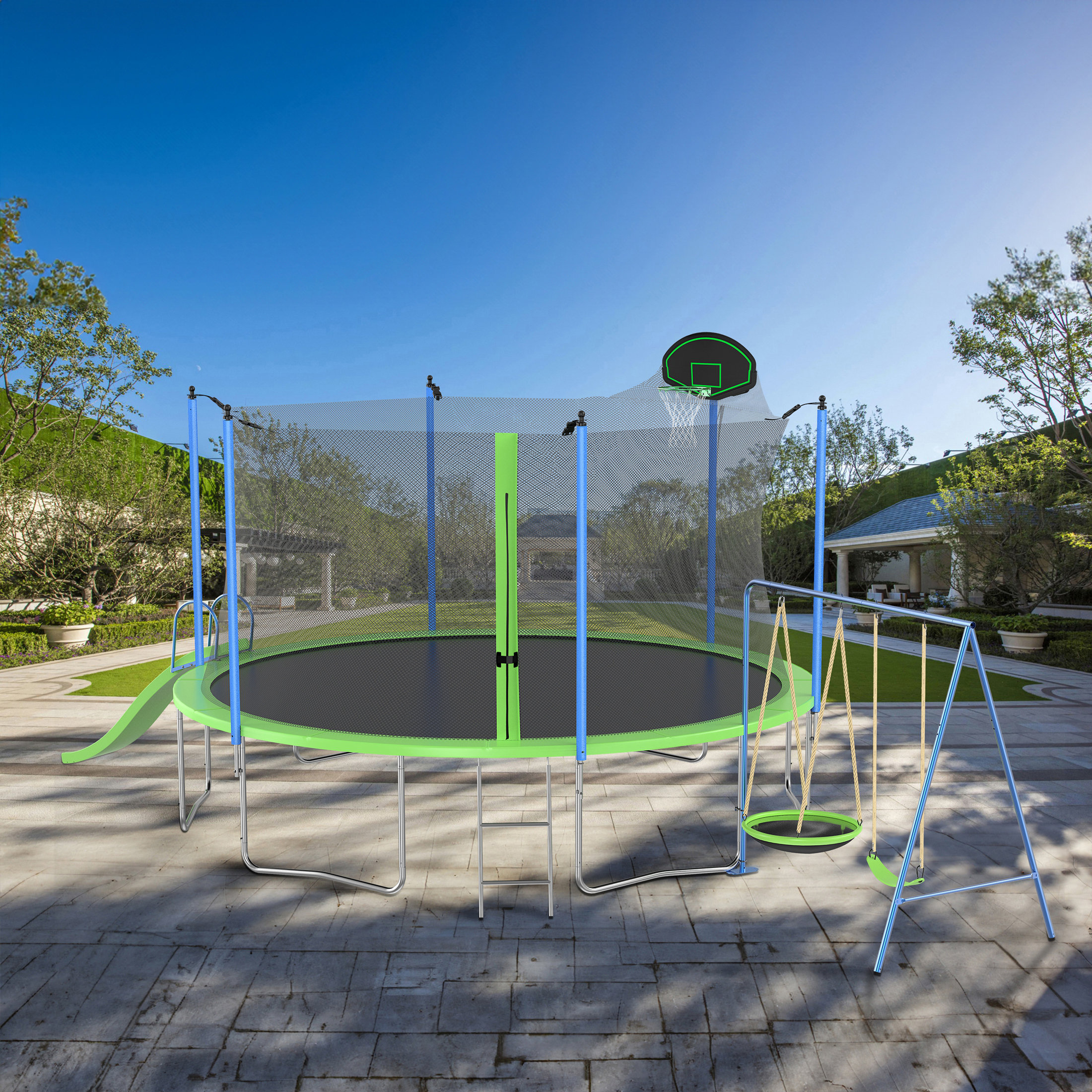 dingdangxiang 14FT Trampoline with Slide, Swings & Basketball Hoop ...