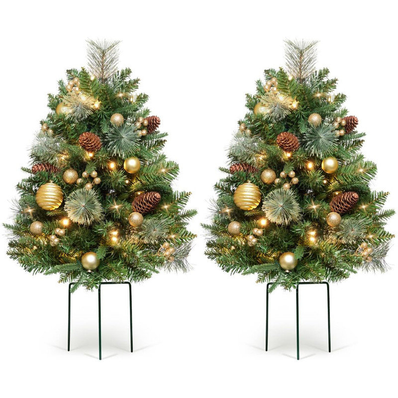 Astoria Grand Outdoor Christmas Tree Set of 2, Battery Operated Pre-Lit ...
