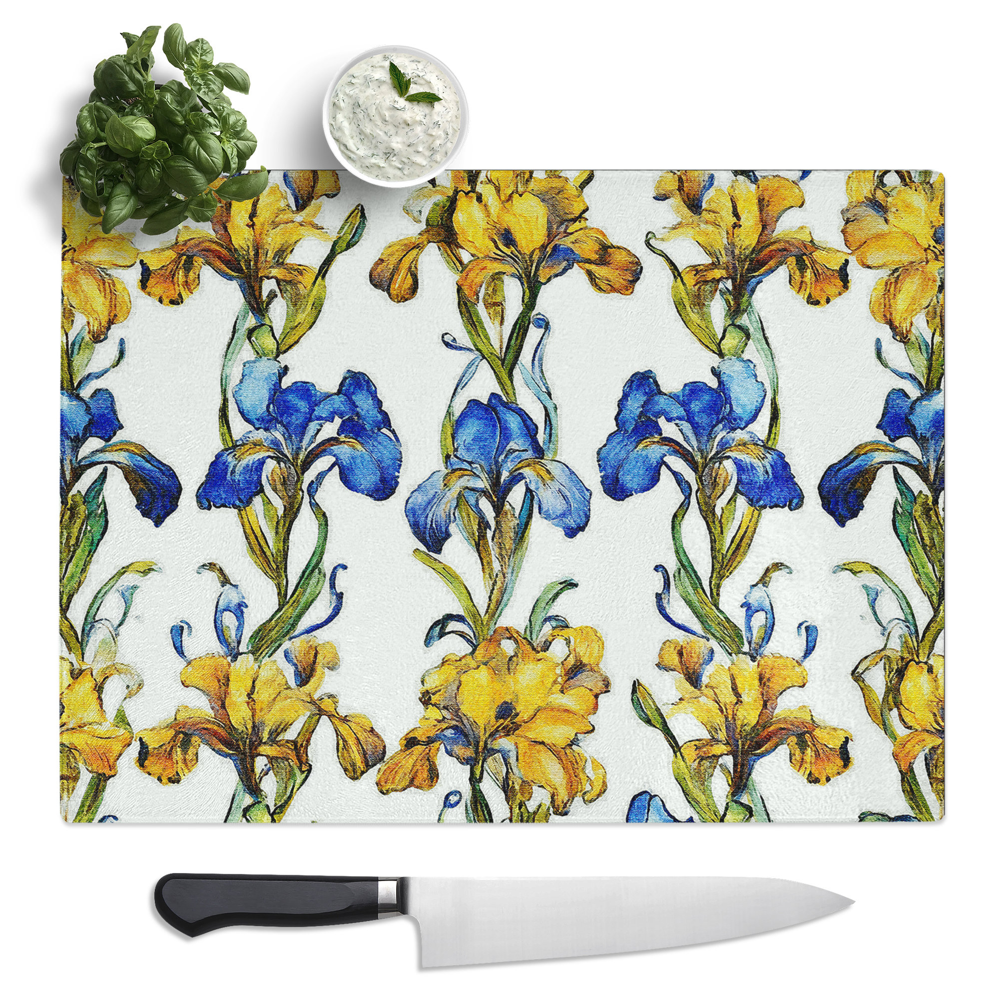 17 Stories Iris Flower Pattern Glass Chopping Board | Wayfair.co.uk