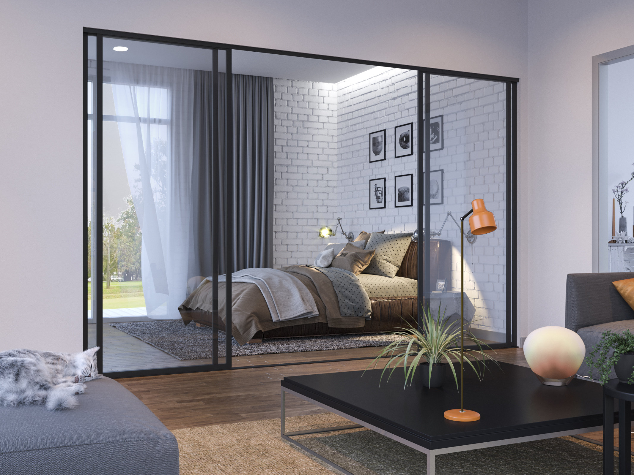 Doors22 4 Panel Clear Glass Sliding Room Divider - Aluminum Frame with ...