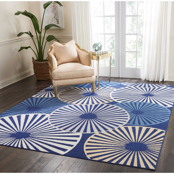 Wrought Studio Lindall Geometric Navy Blue Area Rug & Reviews | Wayfair