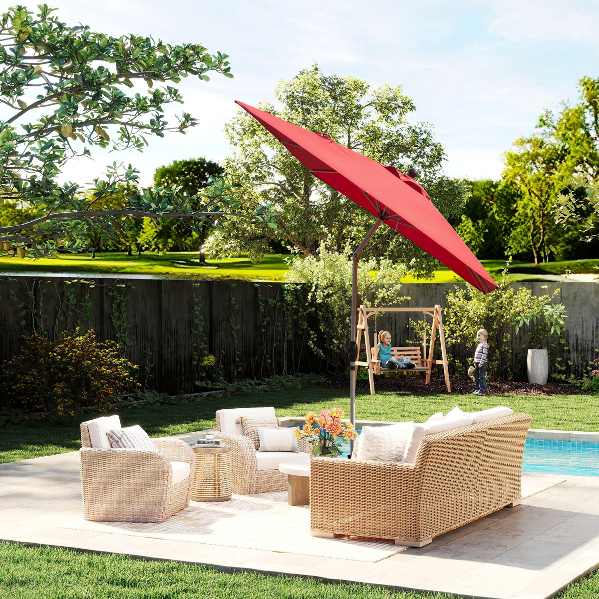 Arlmont & Co. Rectangle Market Umbrella with Center Pole | Wayfair