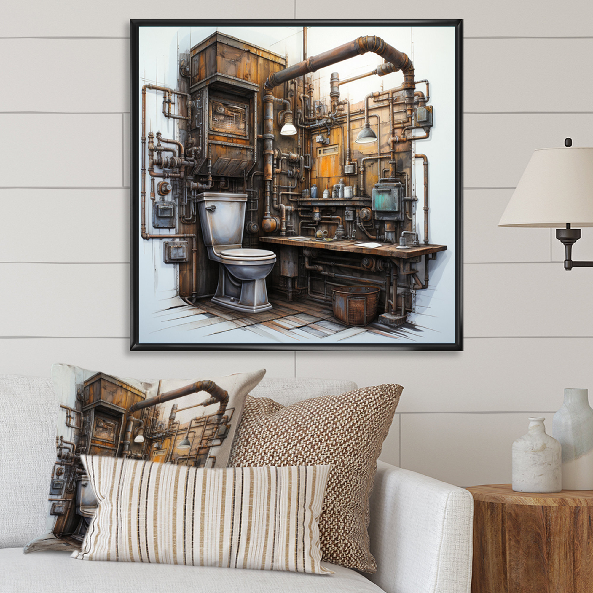 Red Barrel Studio® Toilet Industrial Chic Mixed I - Print | Wayfair