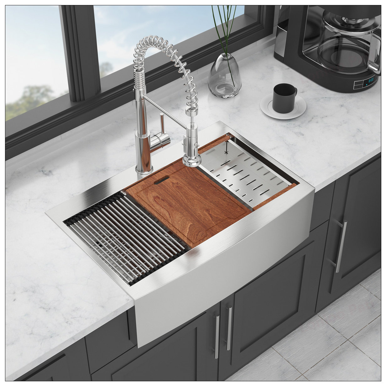 lonloo pati 36 Inch Drop-in Farmhouse Sink Workstation, Stainless Steel ...