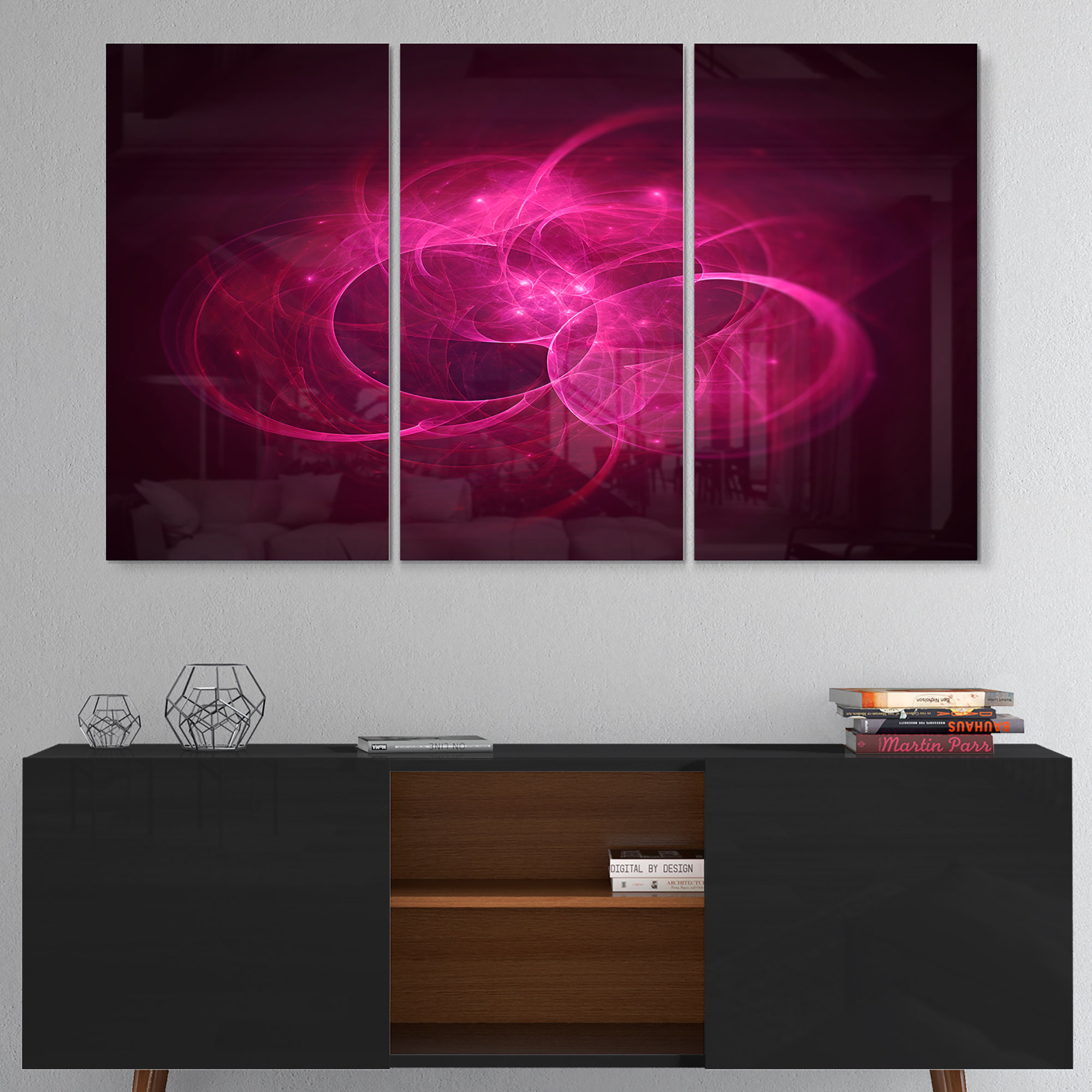 East Urban Home Glowing Magenta Circles - Multipanel Abstract Metal ...