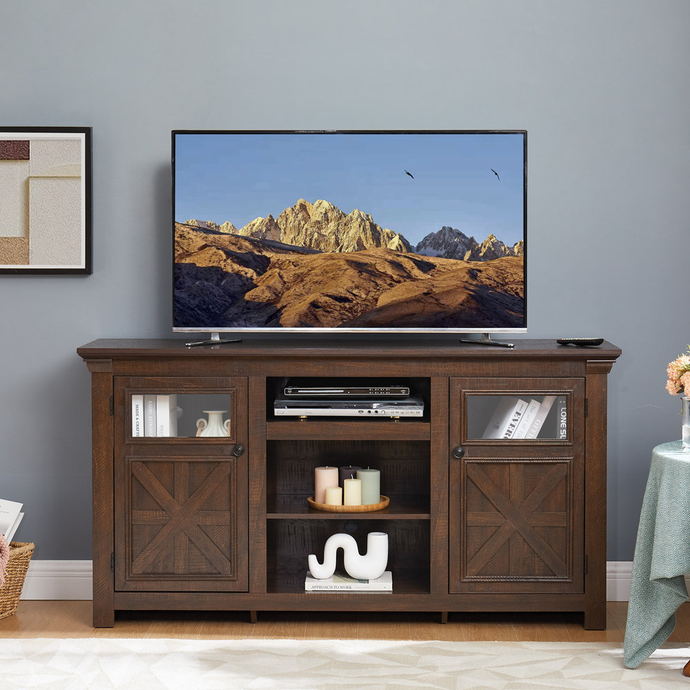 August Grove Modern Farmhouse TV Media Stand With Barn Door Design And ...