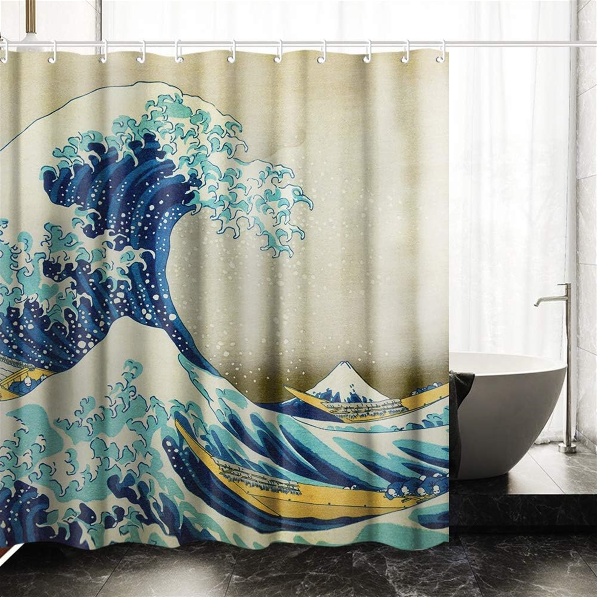 East Urban Home Wave Art Shower and Bath Curtain with Japanese Design ...