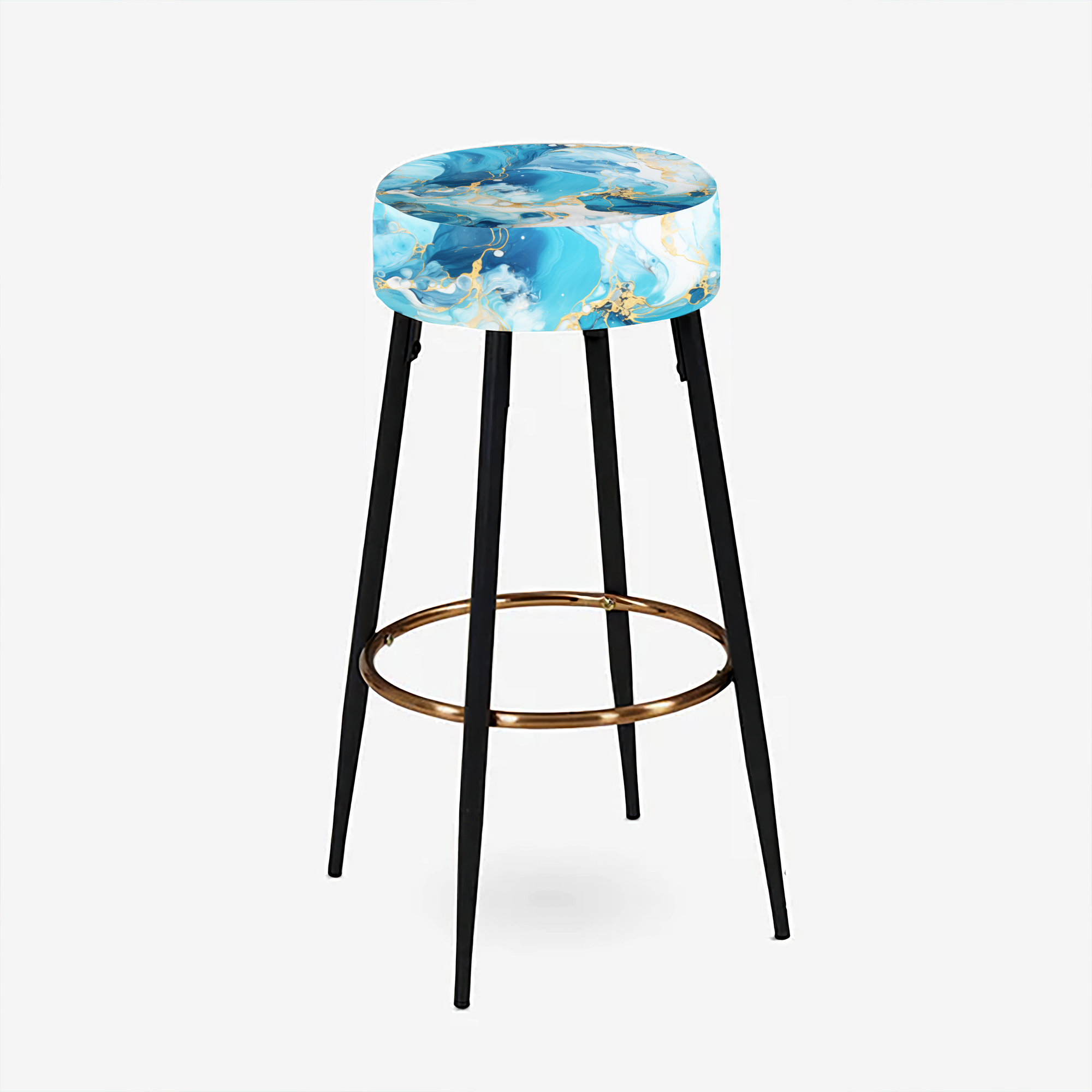 Design Art Blue Oceanic Allure Marble Pattern - Marble Bar Stools Set ...