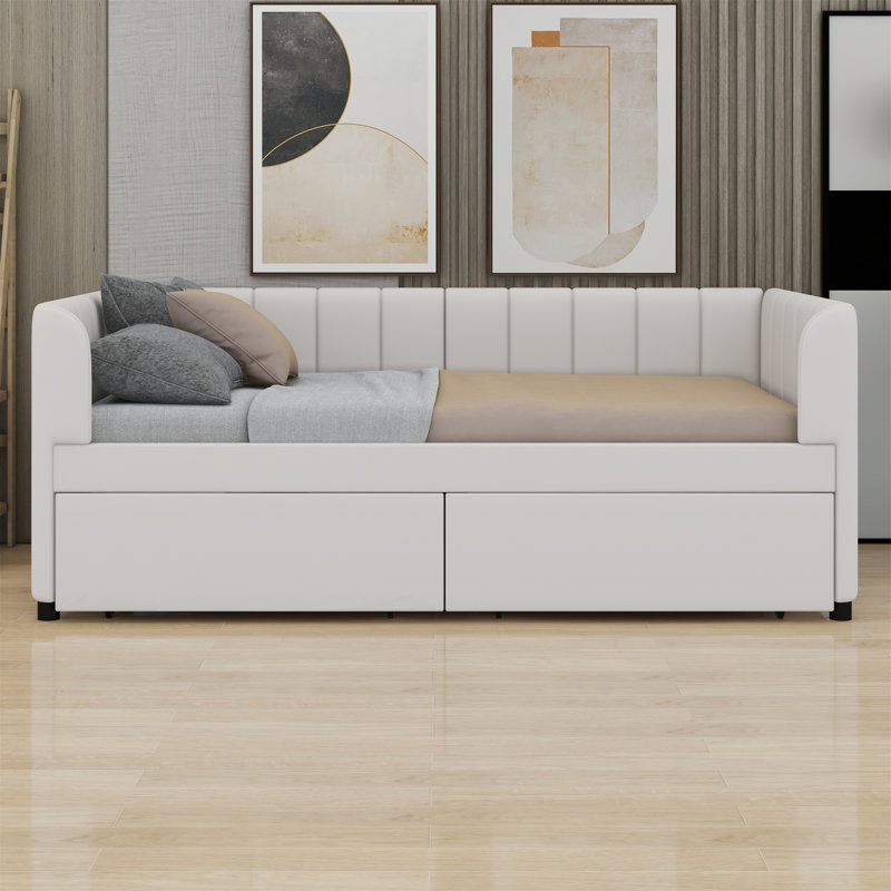 Mercer41 Upholstered Daybed With Ergonomic Design Backrest And Drawers ...