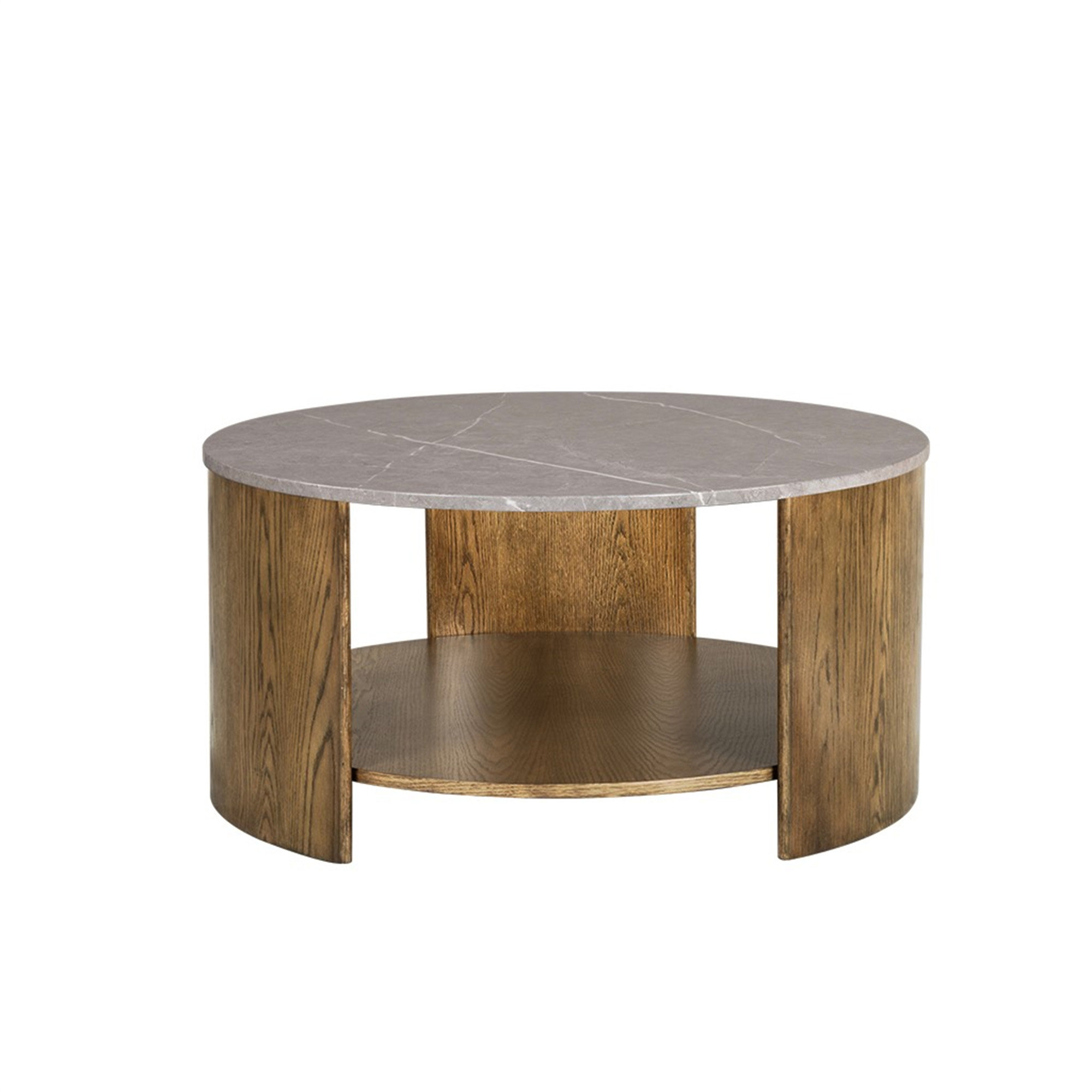 Brayden Studio® Round Mixed Material Coffee Table With Shelf | Wayfair