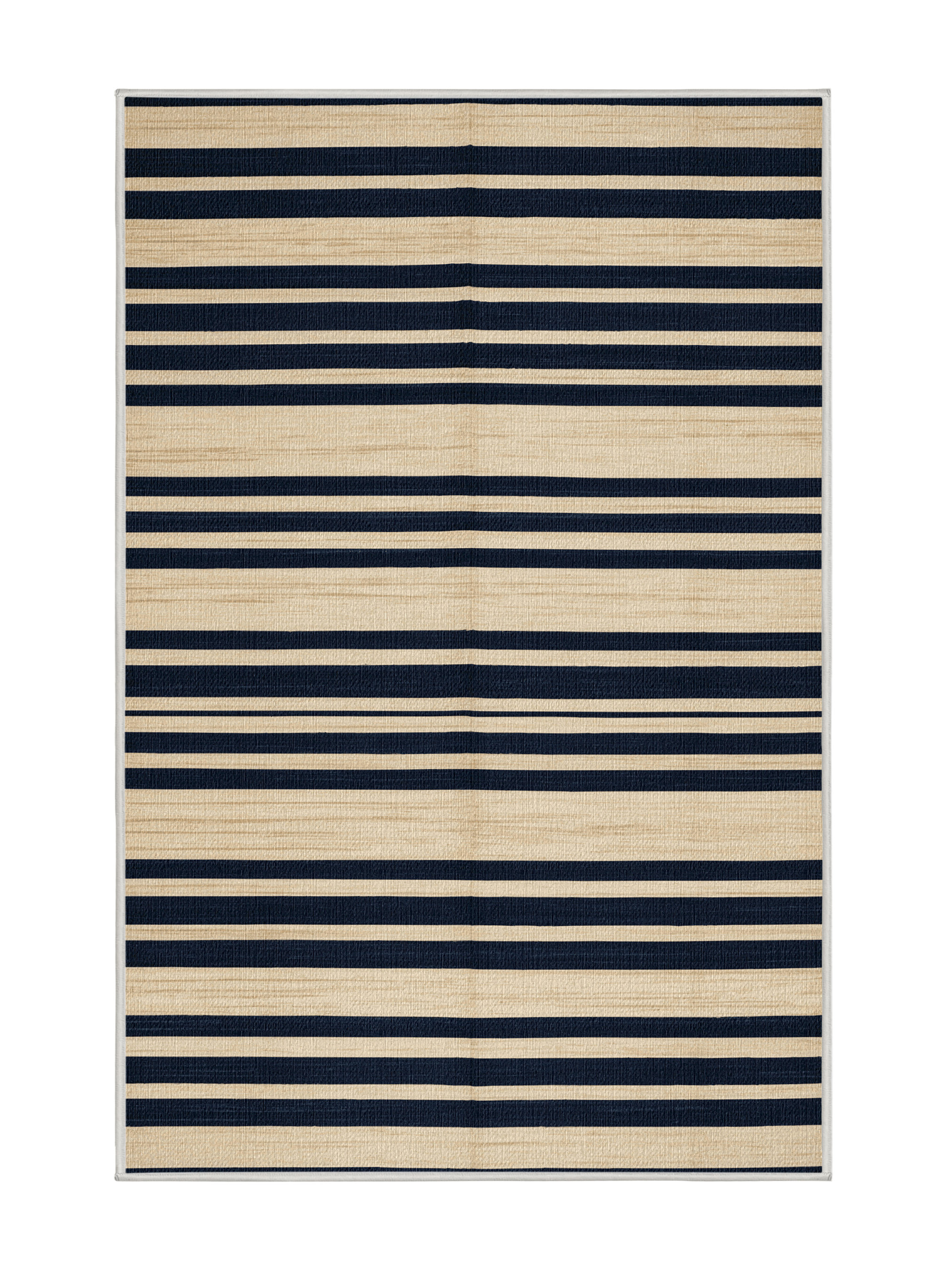 Hokku Designs Washable Cream Navy Striped Area Rug | Wayfair