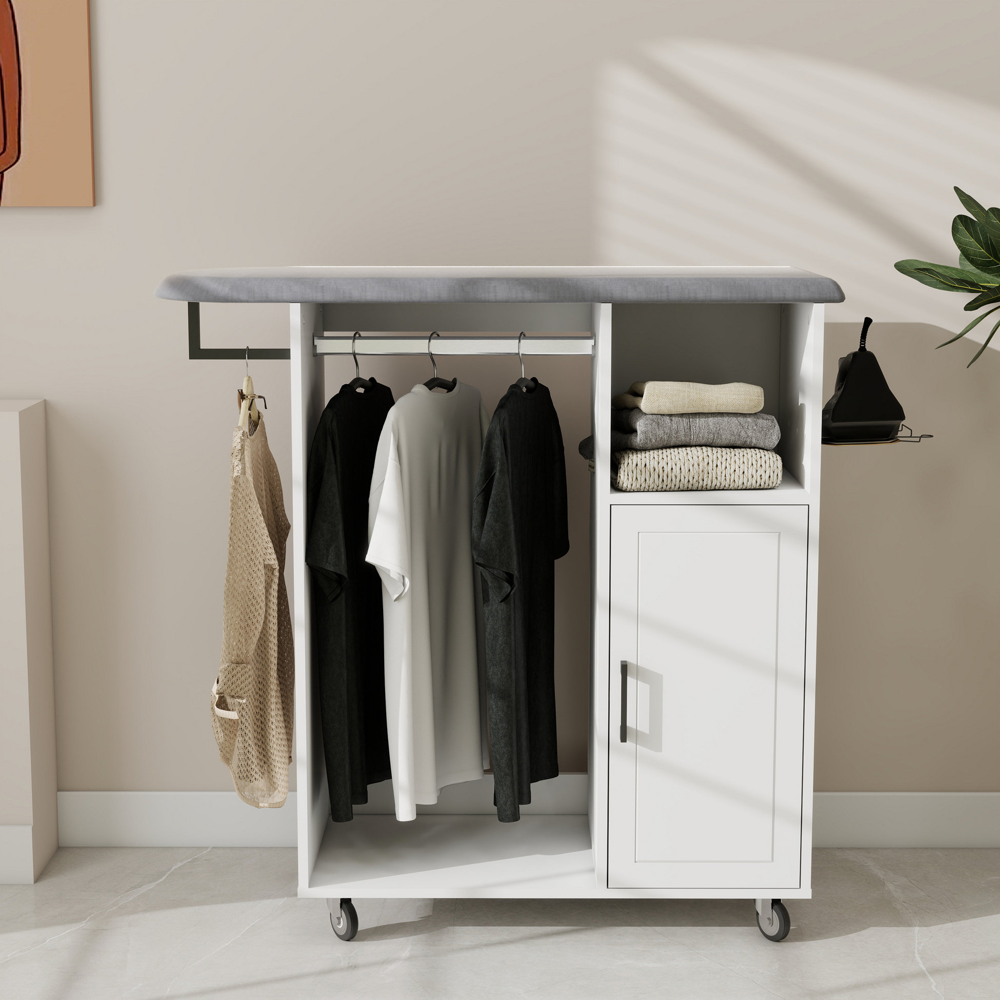 Ebern Designs Ironing Cart With Rolling Ironing Board, Multipurpose ...