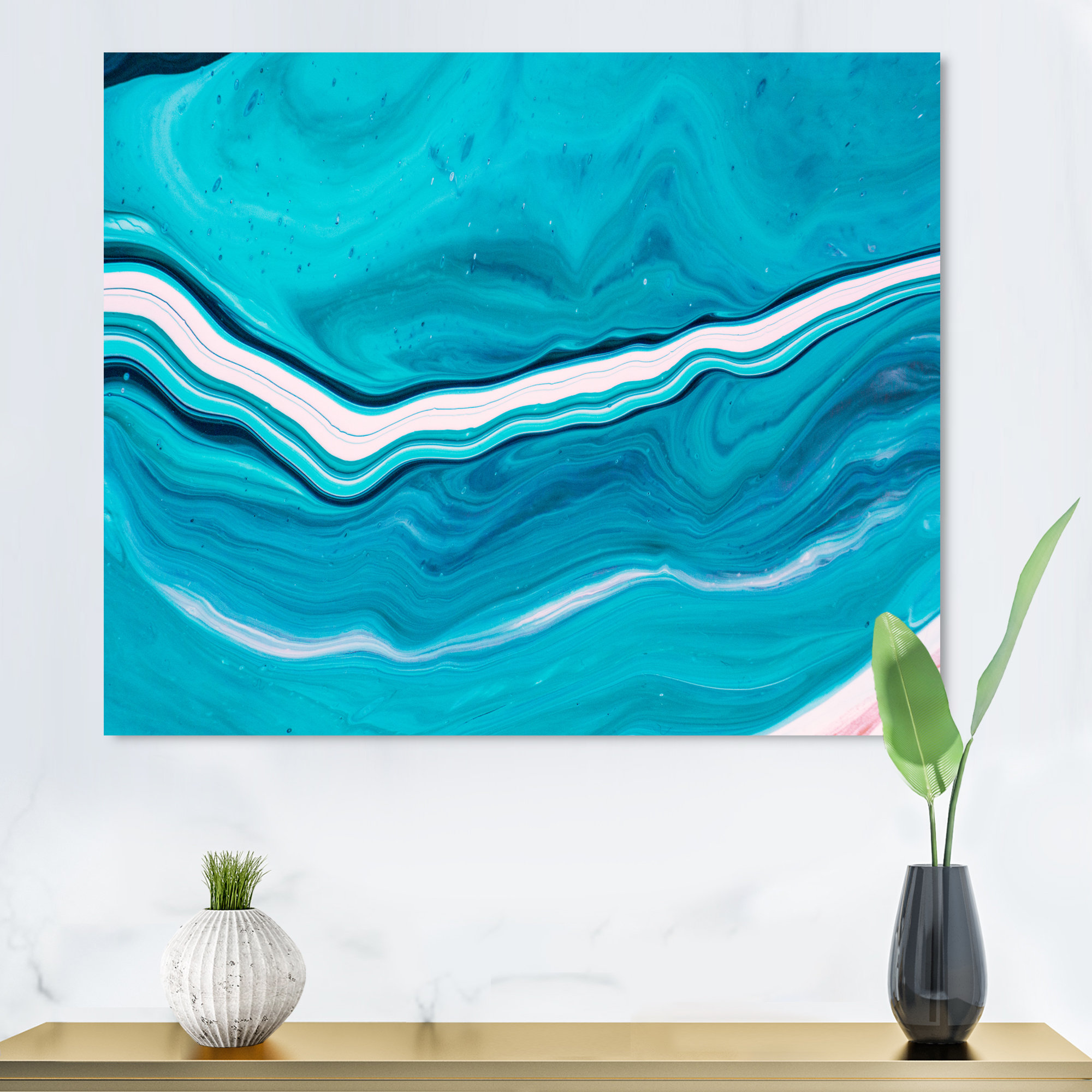 Winston Porter Luxury Turquoise Marble River VI - Picture Frame Print ...