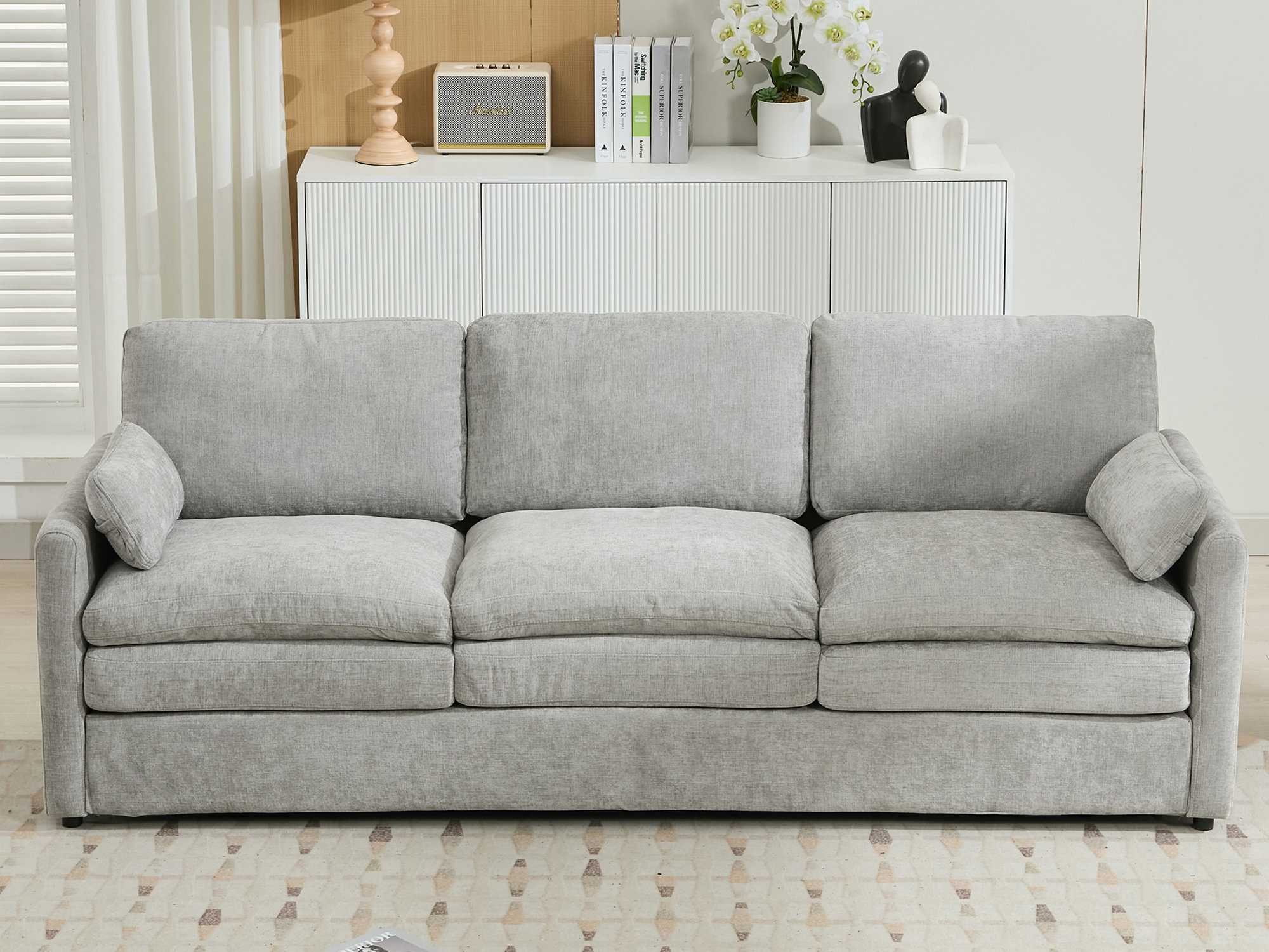 Ebern Designs 89" Chenille Sofa Round Arms Sofa Modern Style Loveseat ...