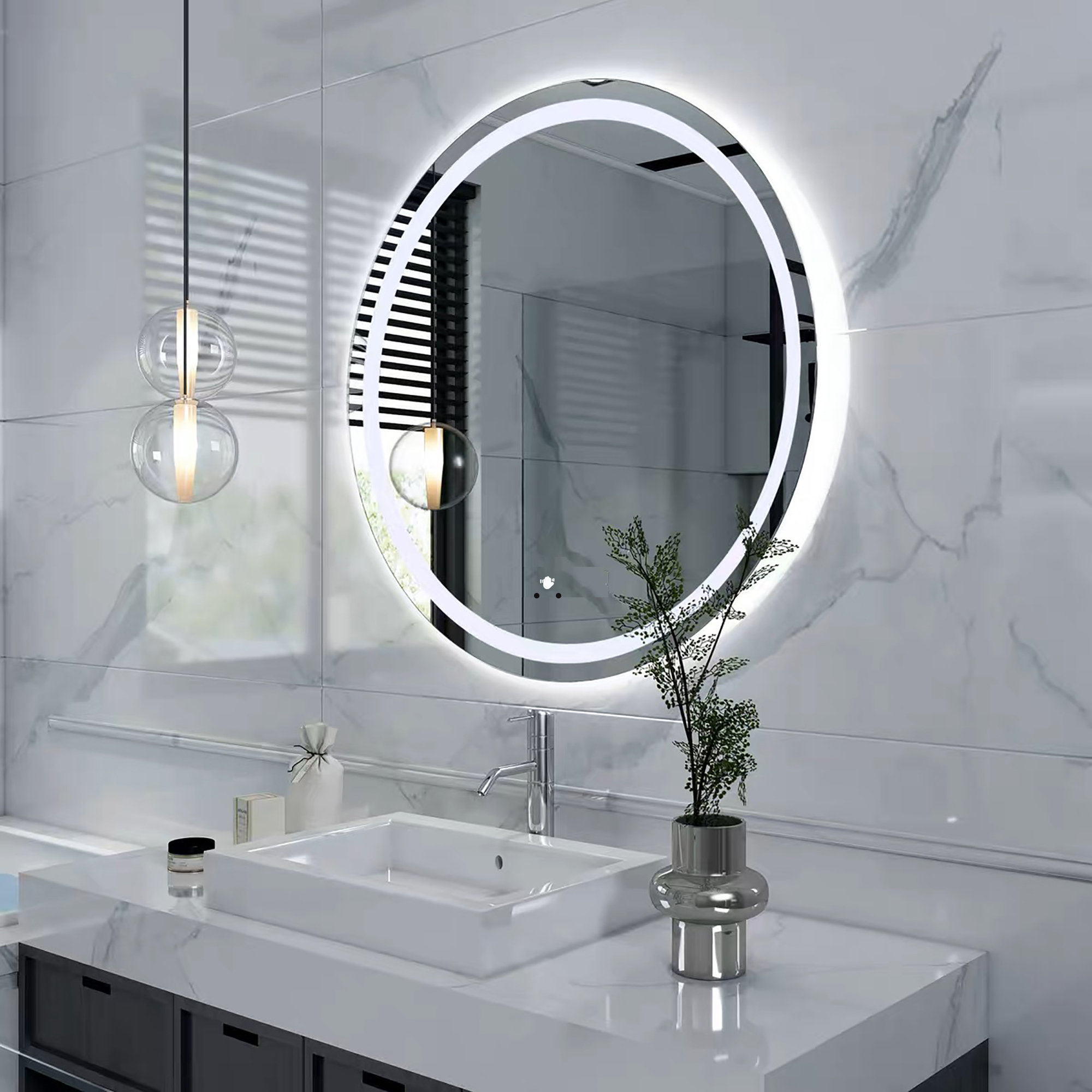 Ivy Bronx Ellease Round Hand Wave Induction LED Wall Mirror Modern ...