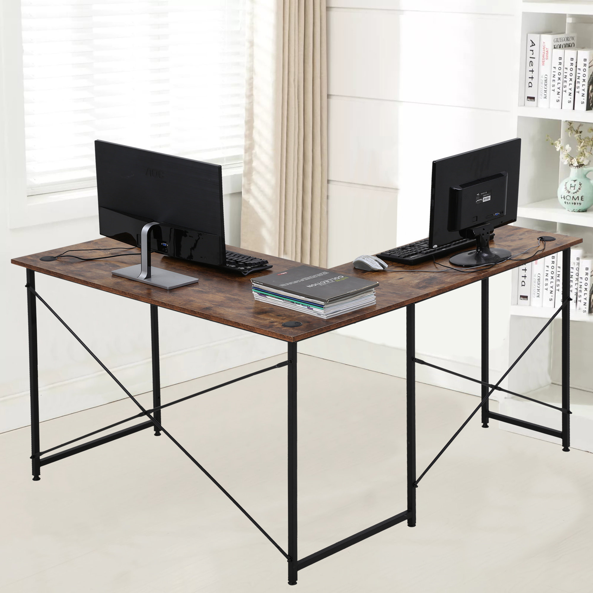 Inbox Zero Wainscott L-Shaped Metal Base Computer Desk & Reviews | Wayfair