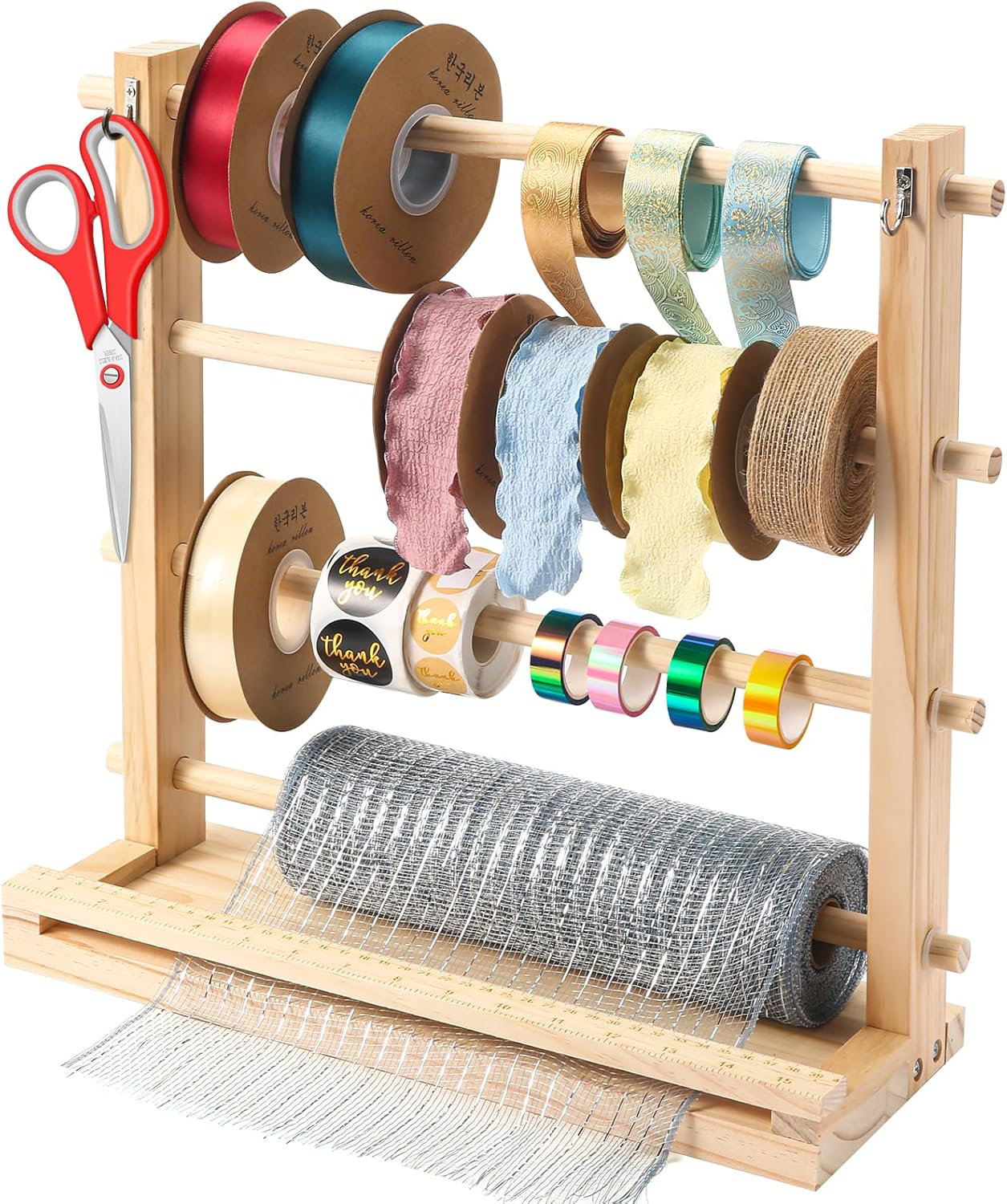Ebern Designs Wooden Ribbon Spool Holder For Craft Mesh Ribbon Wreath ...