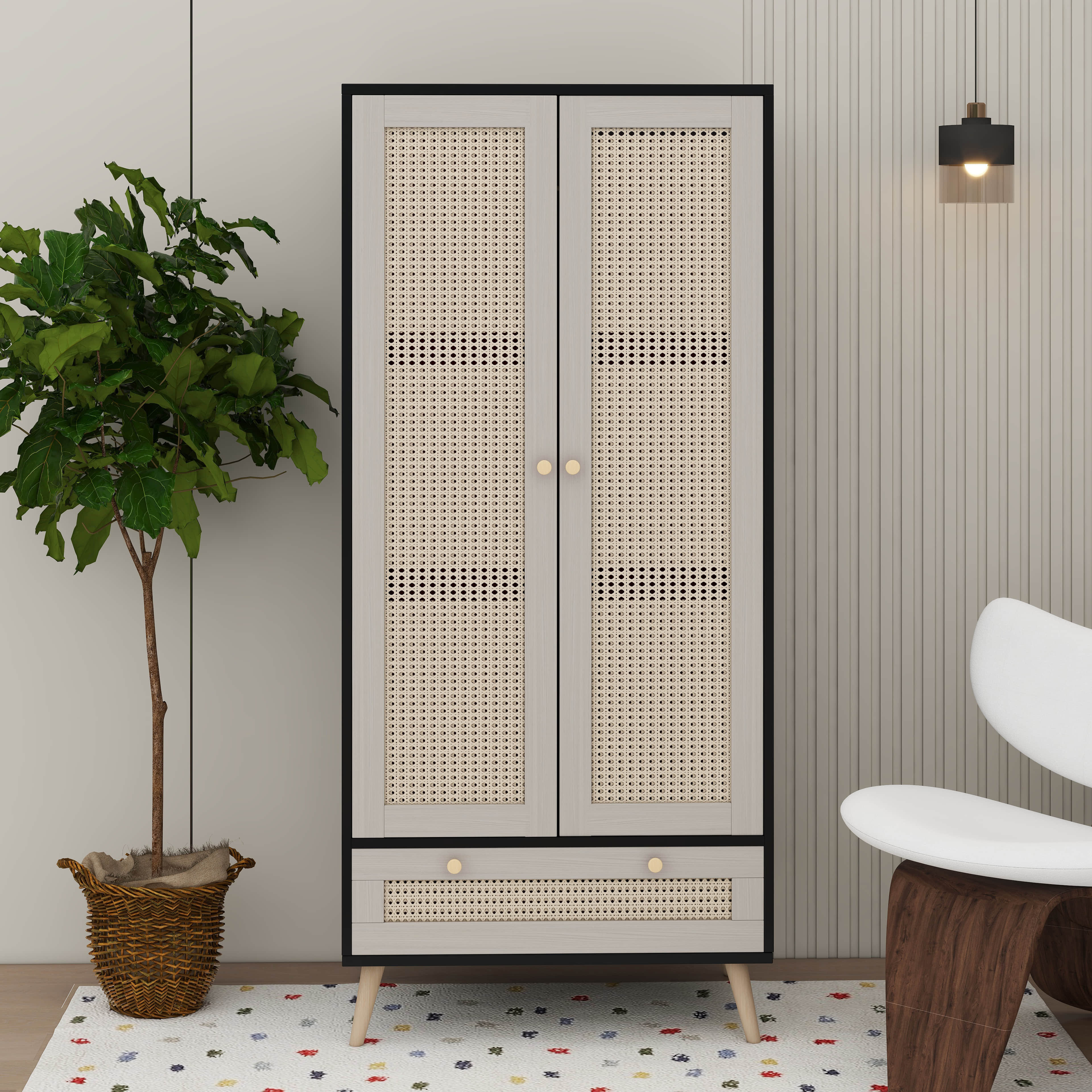 Dakota Fields Boho Wardrobe Closet With Rattan Doors & Drawer - Wayfair ...