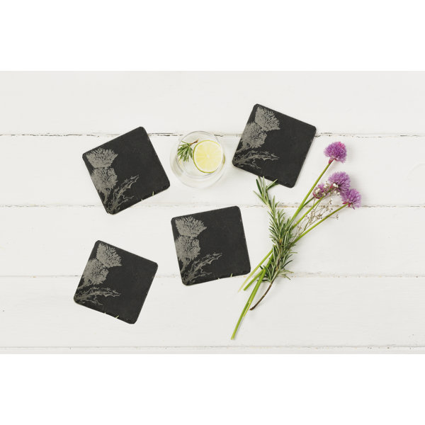 Selbrae House 4 Square Slate Coasters with Thistle Design | Wayfair.co.uk
