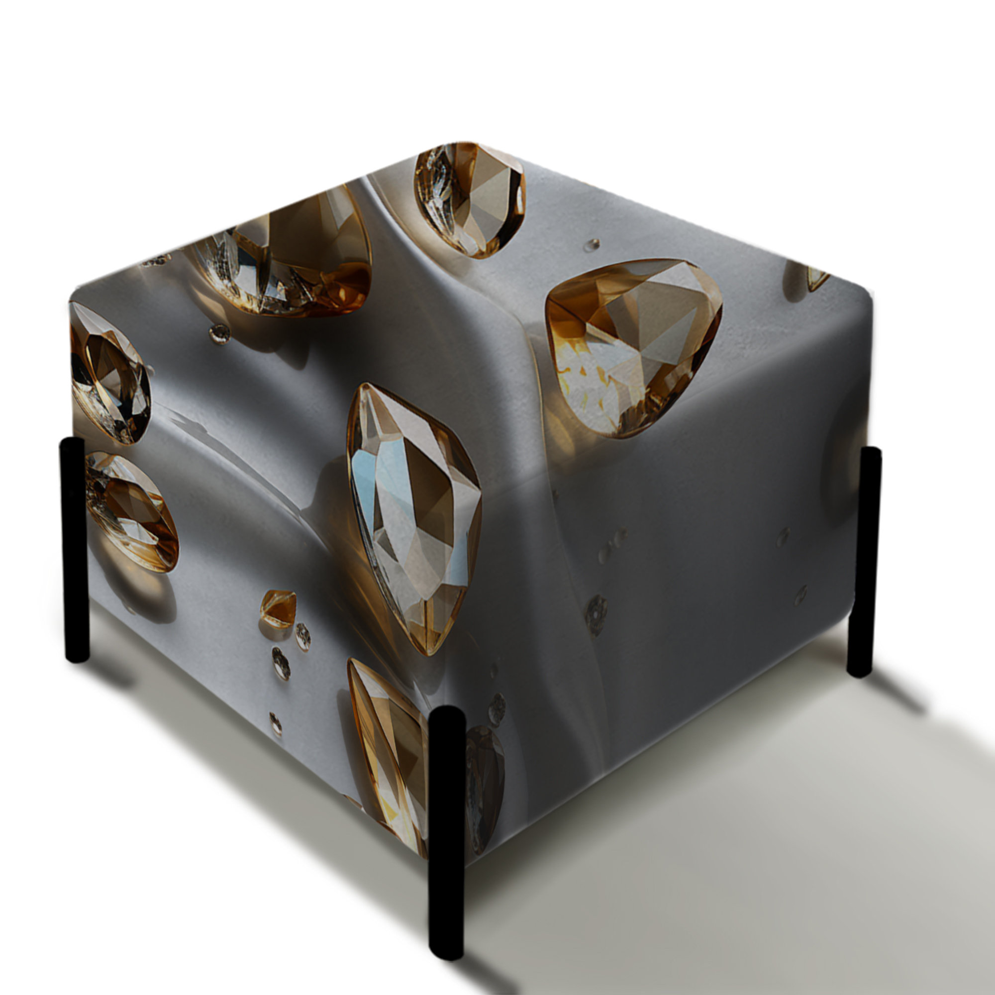 Design Art Grey And Gold Crystal Reflections Glam - Glam Square Ottoman ...