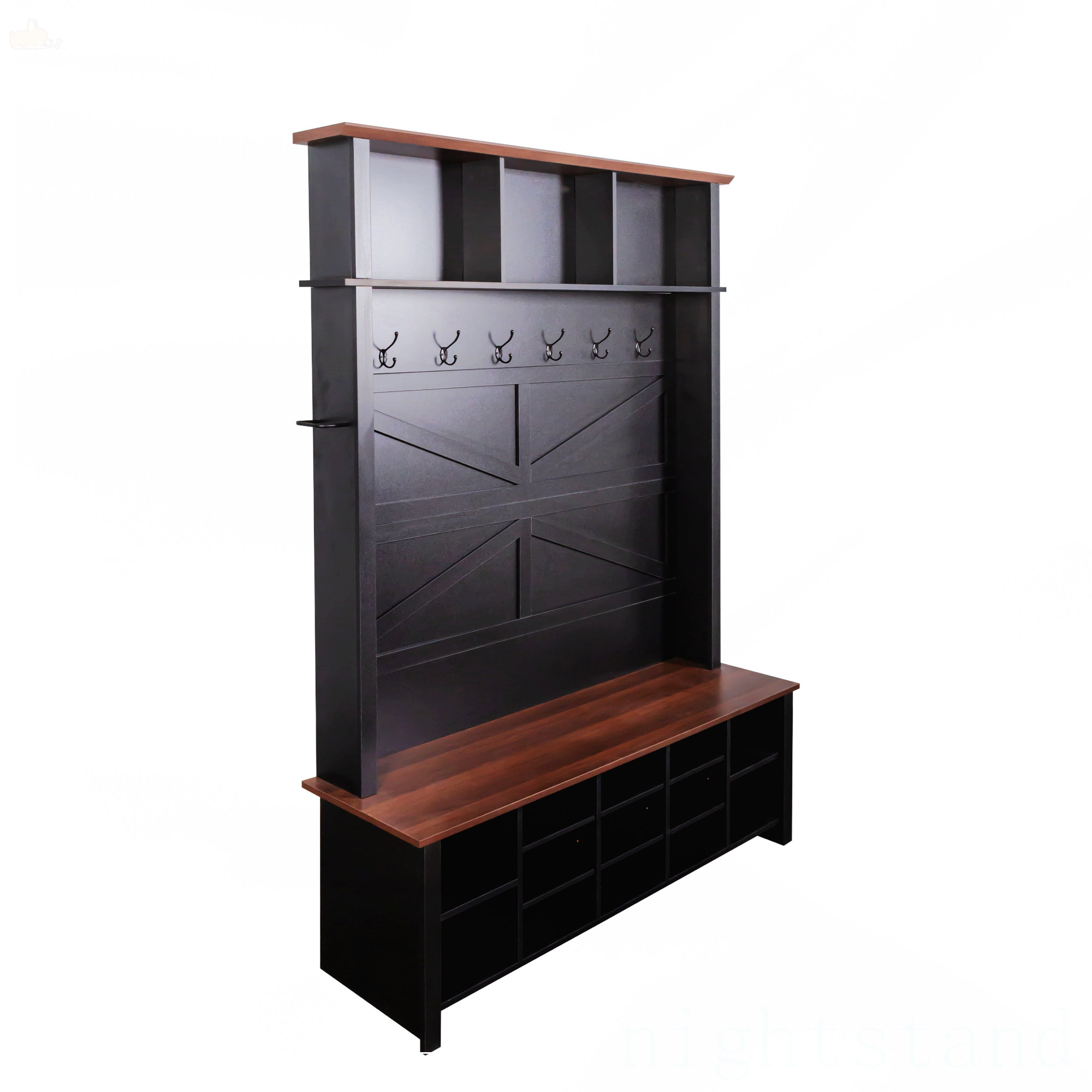 One Allium Way® Farmhouse 4-In-1 Hall Tree With 6 Hooks | Wayfair