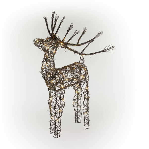 The Holiday Aisle® 35"H Outdoor Rattan Holiday Reindeer Lawn Decoration ...