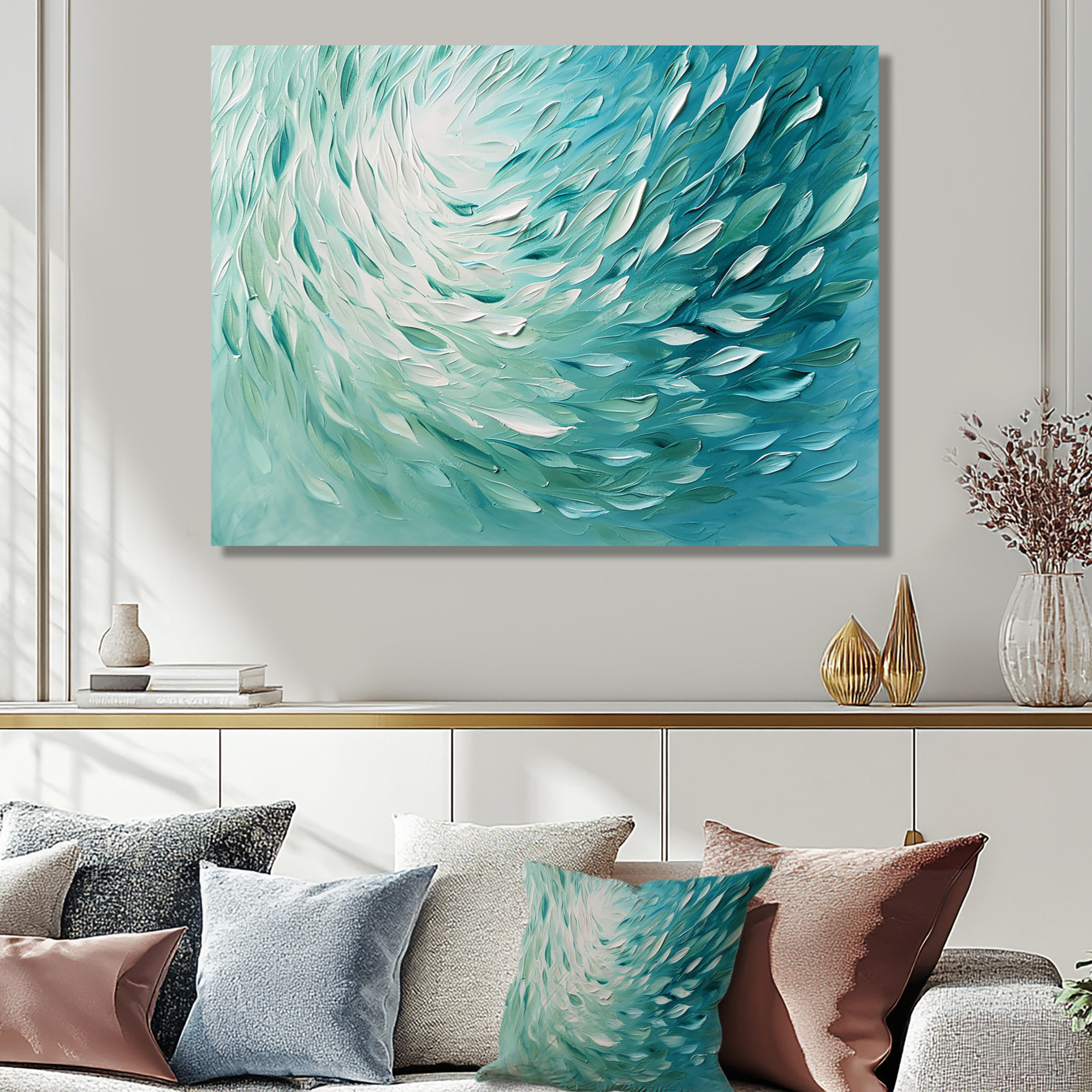 Beachcrest Home™ Green Turquoise Boho Feather Wave - Feathers Wall Art ...