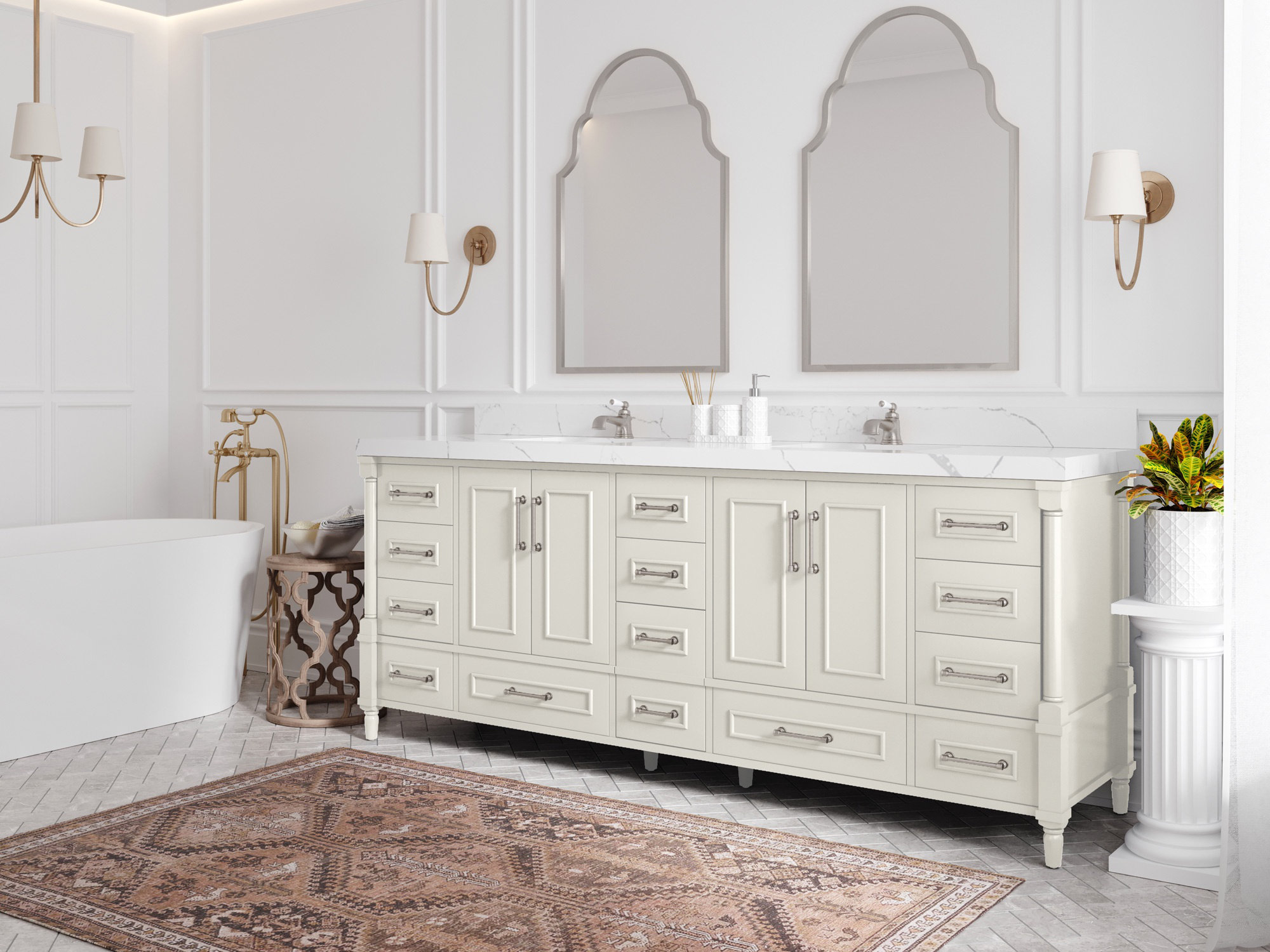 Willow Collections Meuble-lavabo double 84 po avec plateau en marbre ...