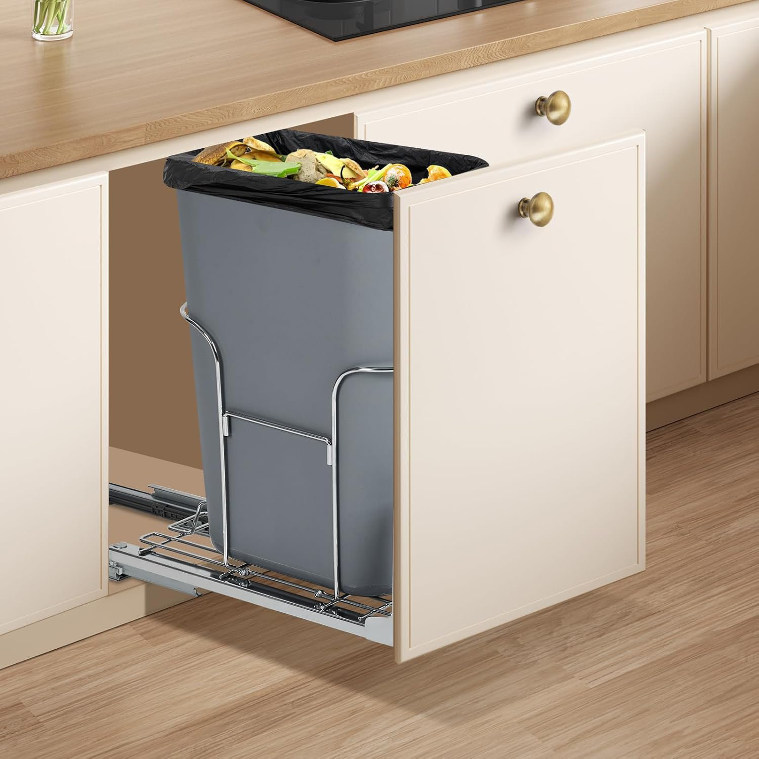 Homhougo 1×30 QT Garbage Waste Recyling Bin with Full Extension Slides ...
