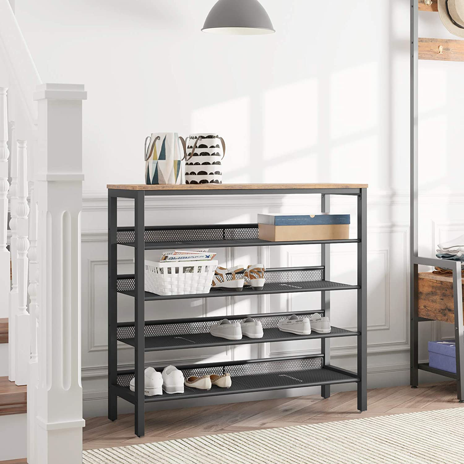 17 Stories Industrial Shoe Rack With 4 Mesh Shelves And Metal Frame, 5 ...