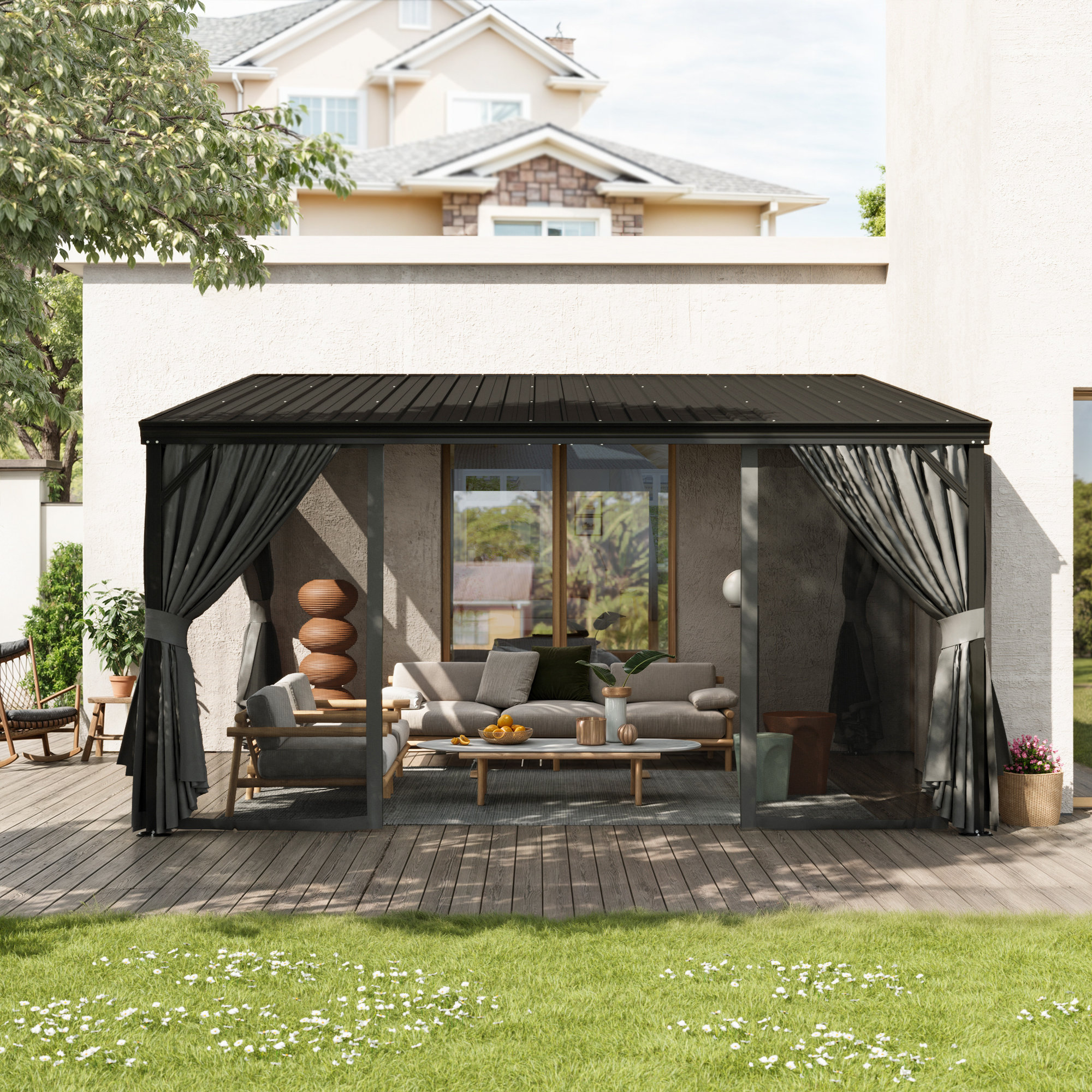 FUFU&GAGA Aluminum Patio Gazebo Lean To Wall With Sloping Galvanized ...