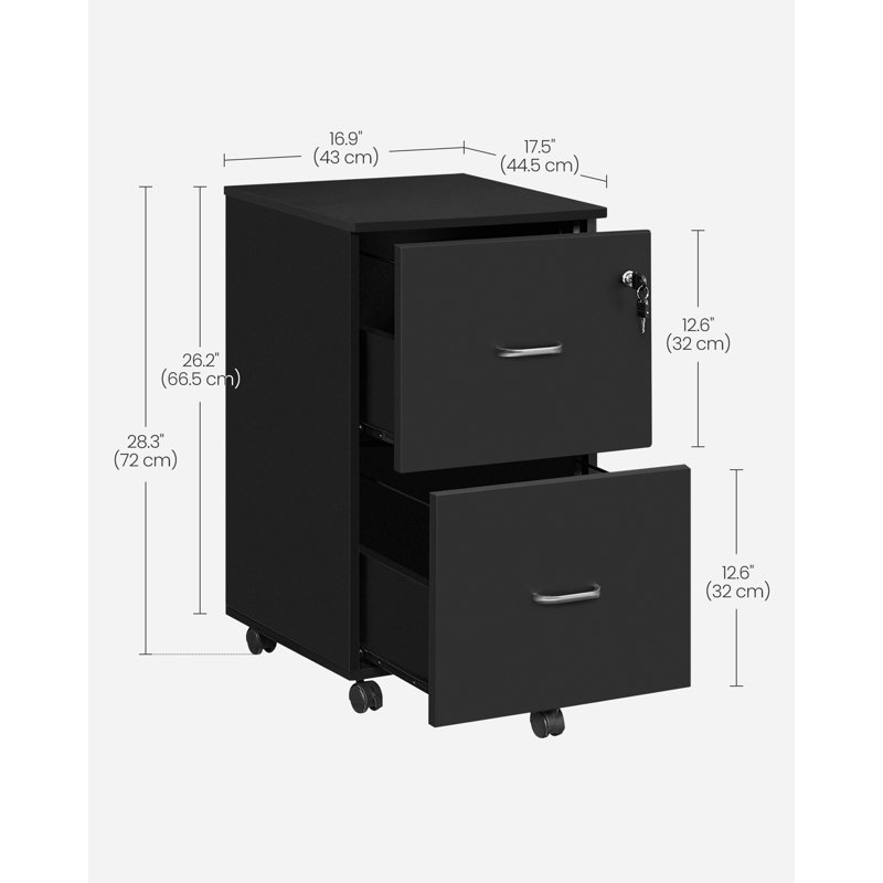 Inbox Zero 2-Drawer File Cabinet, 16.9'' Wide Locking Filing Cabinet ...