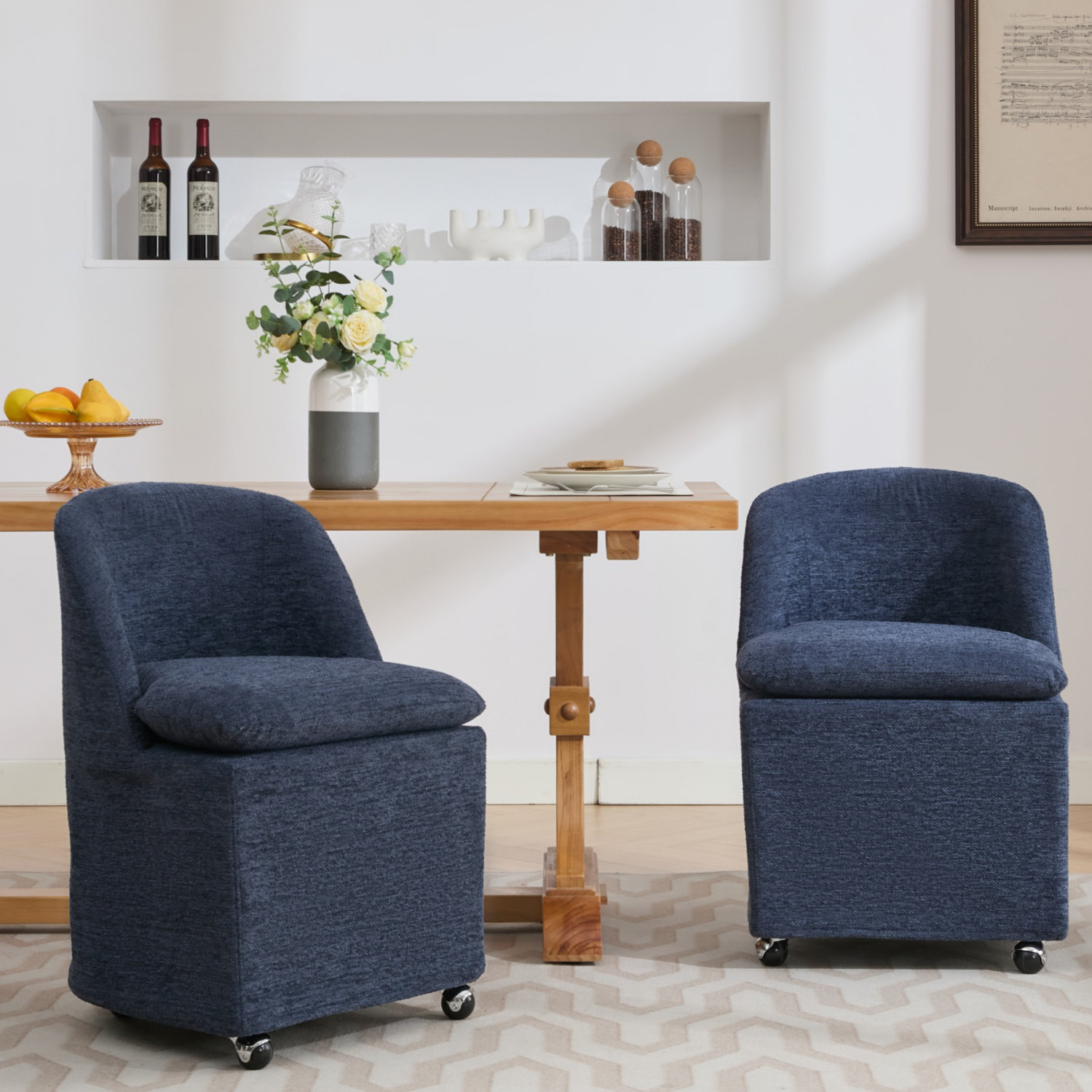 Latitude Run® Set of 2 Modern Upholstered Dining Chairs with Casters ...