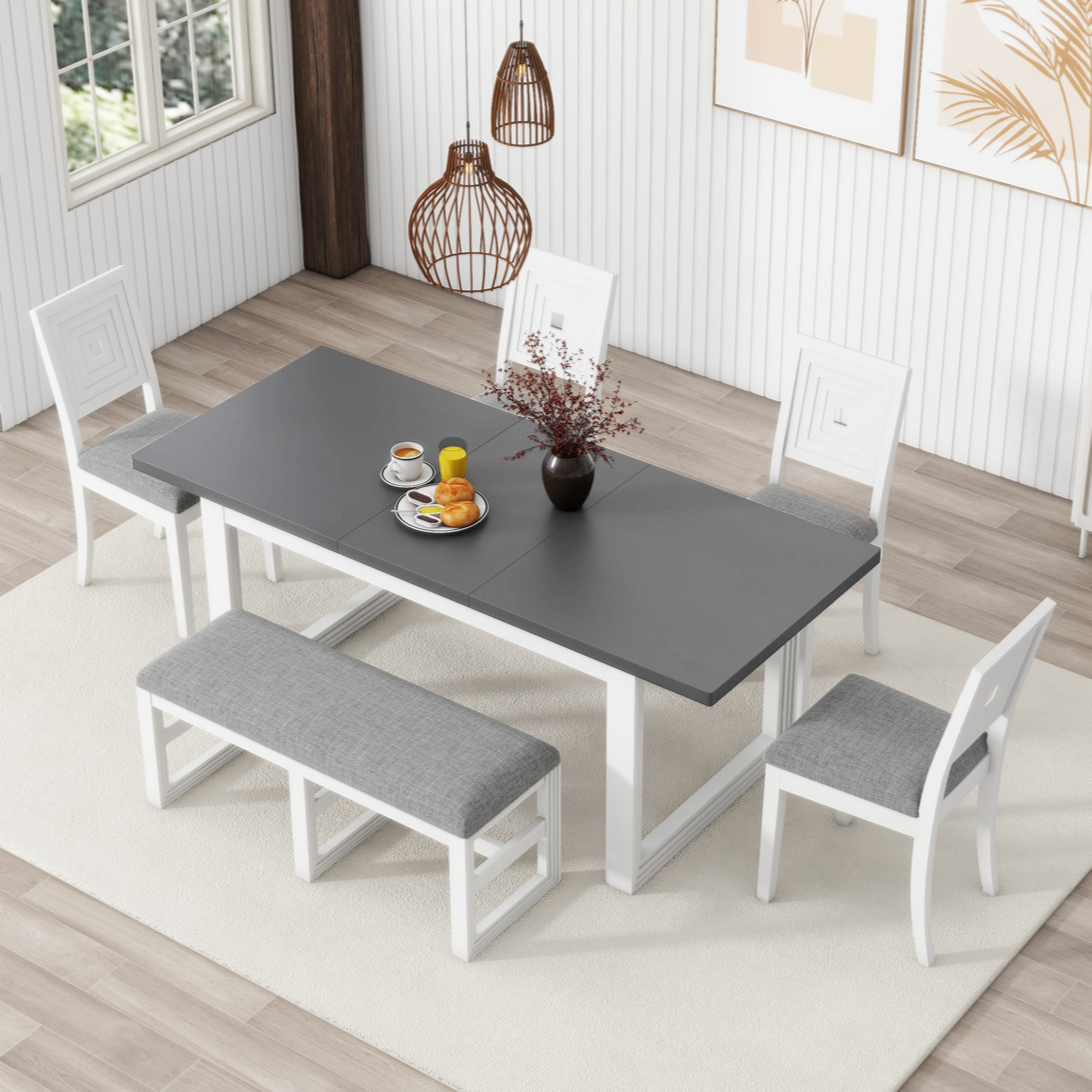 Lark Manor Modern 78Inch 6-Piece Extendable Dining Table Set, 4 ...