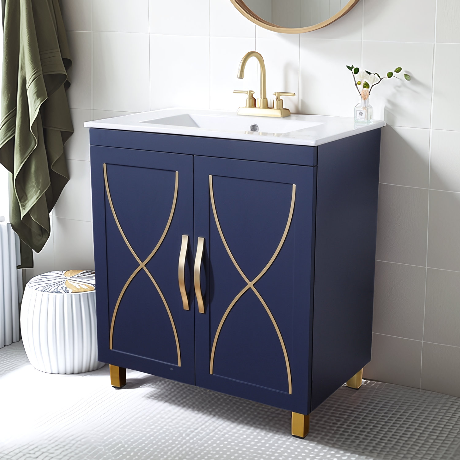 Mercer41 30" Modern Blue Single Bathroom Vanity With Ceramic Sink ...