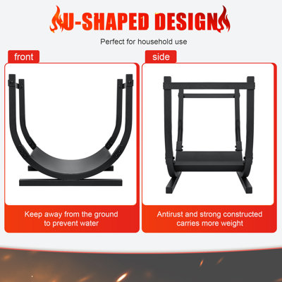 Winston Porter Mihal 19''W Stylish U-shaped Log Rack Black Steel Log ...