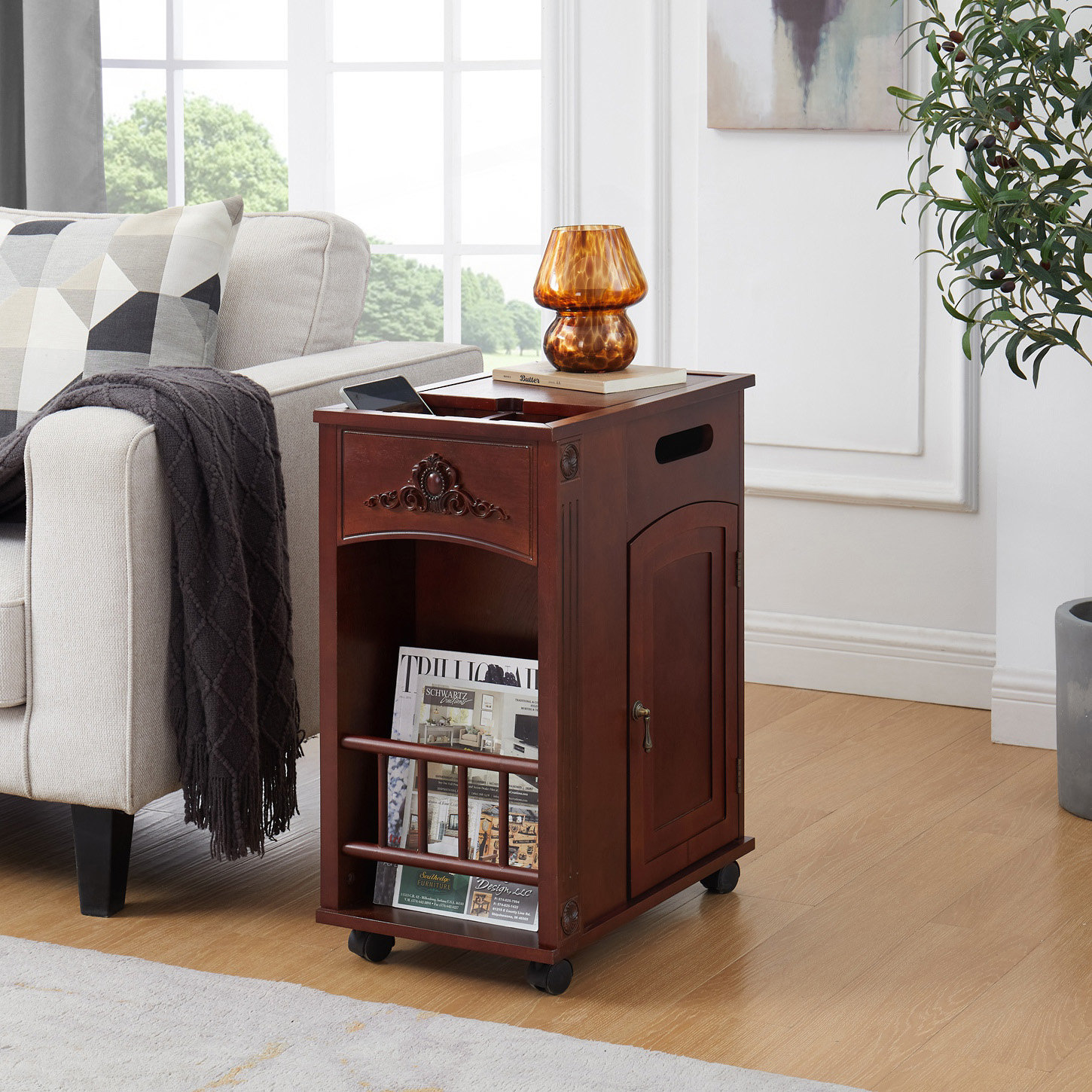Lark Manor™ Powered Traditional End Table With Charging Station, Narrow ...