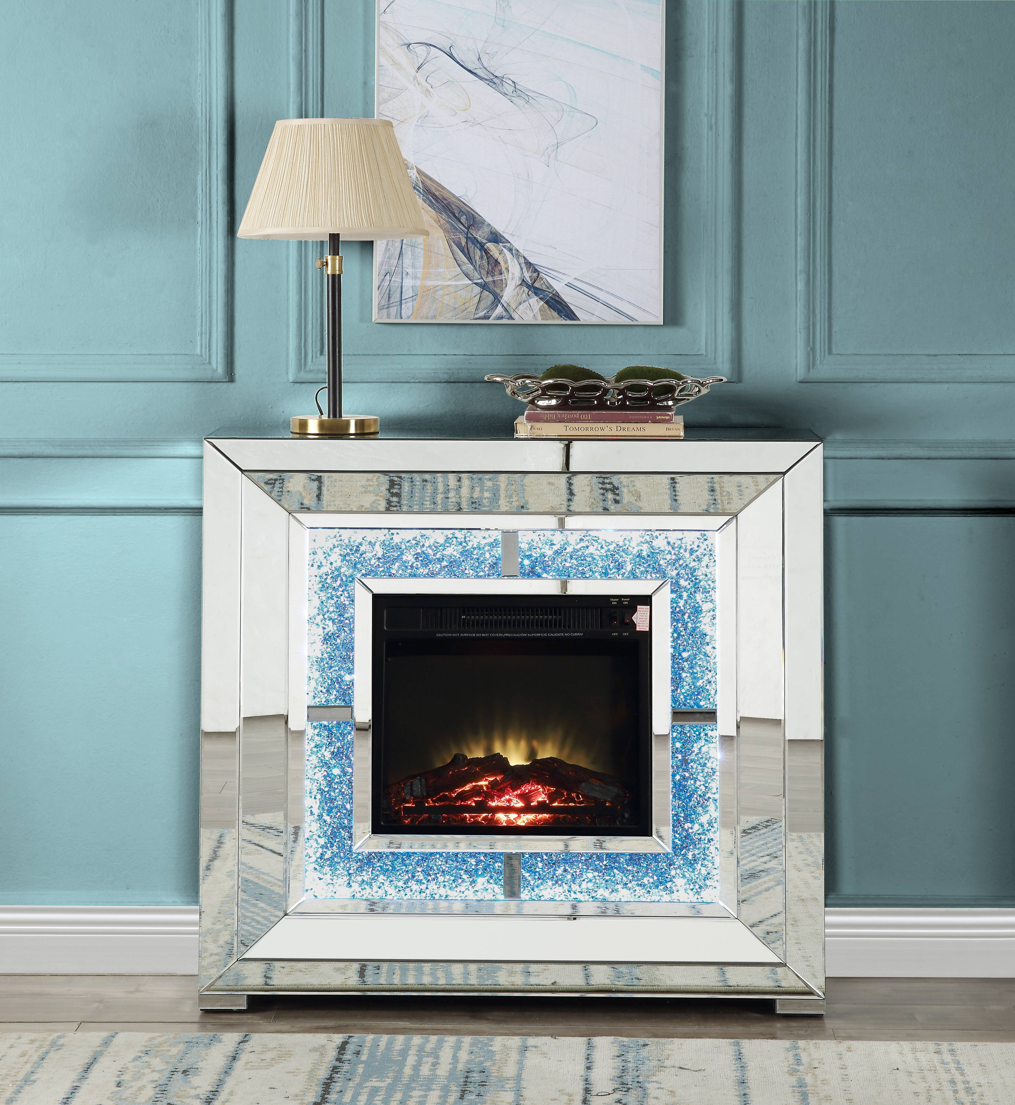 Everly Quinn Mirrored Electric Fireplace With LED | Wayfair