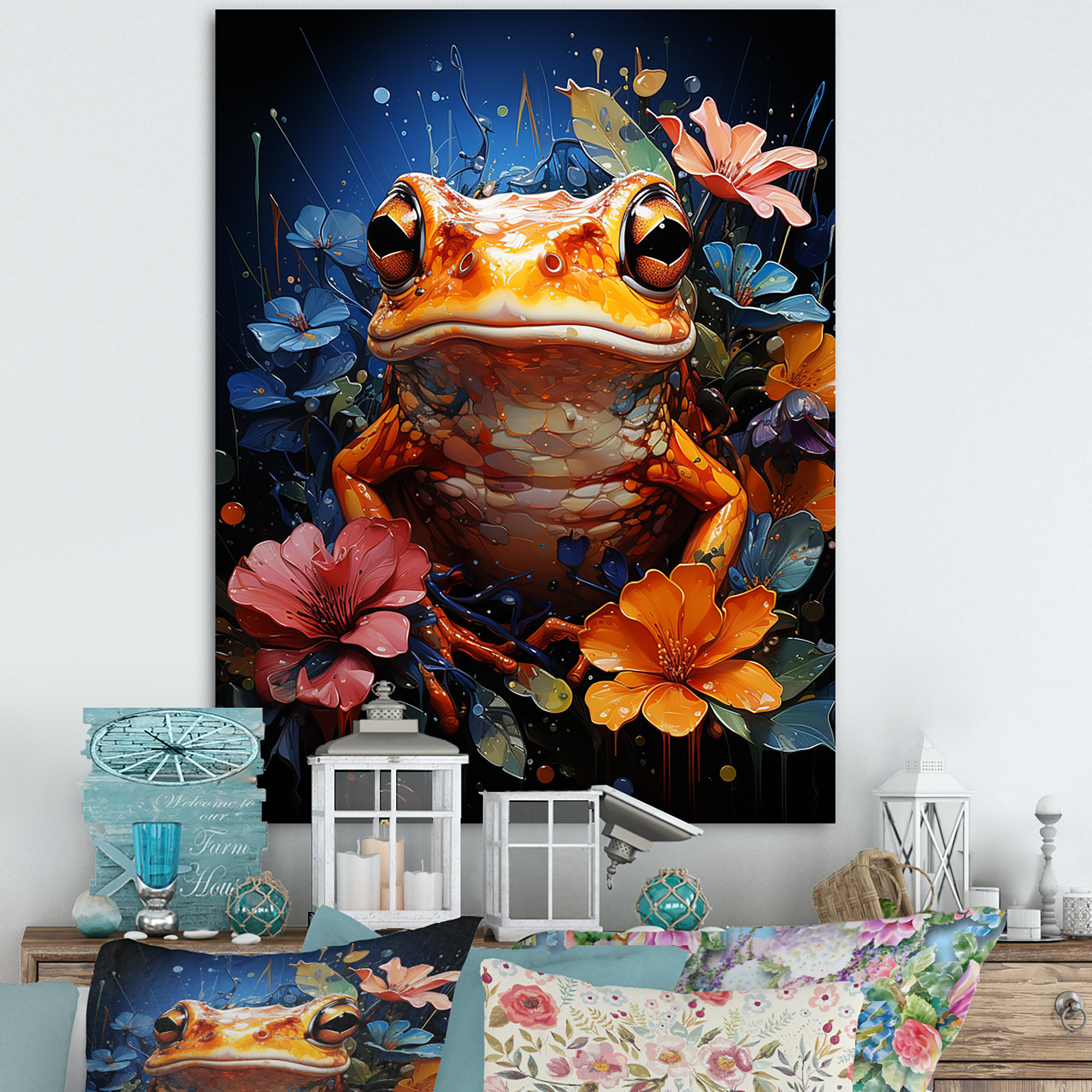 Winston Porter Expressionist Flower Frog On Canvas Print | Wayfair
