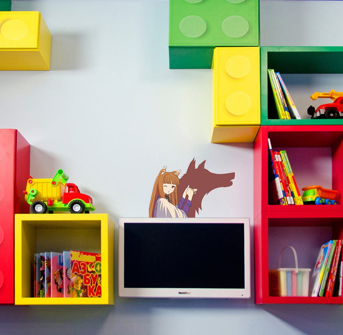 Stickalz Anime Wolf Girl Wall Decal, Anime Wolf Girl Wall Sticker ...